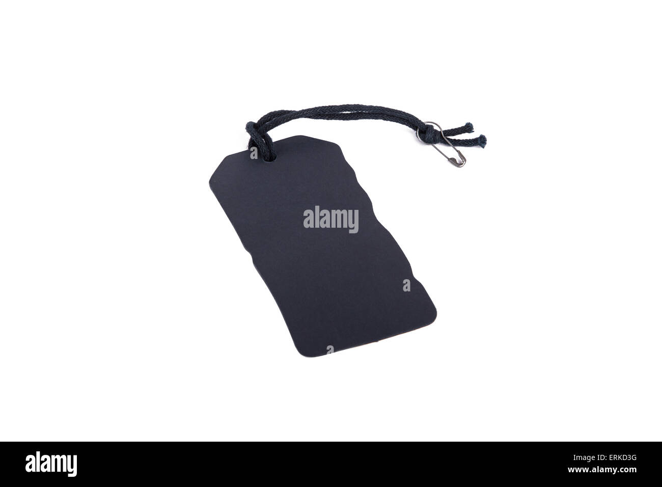 Side view of rectangle black label with rope, isolated on white ...