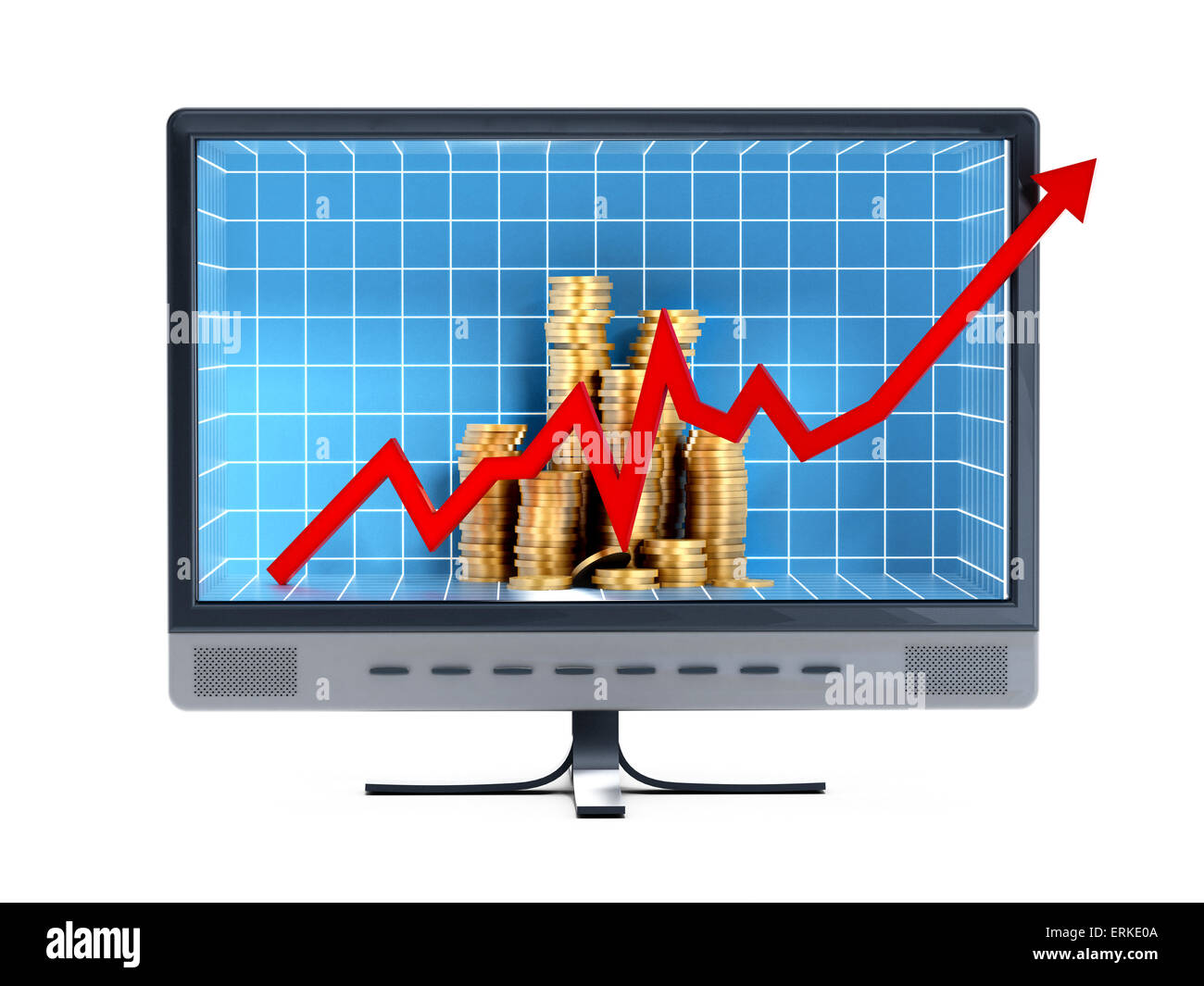 Financial chart and coins inside the computer monitor Stock Photo - Alamy
