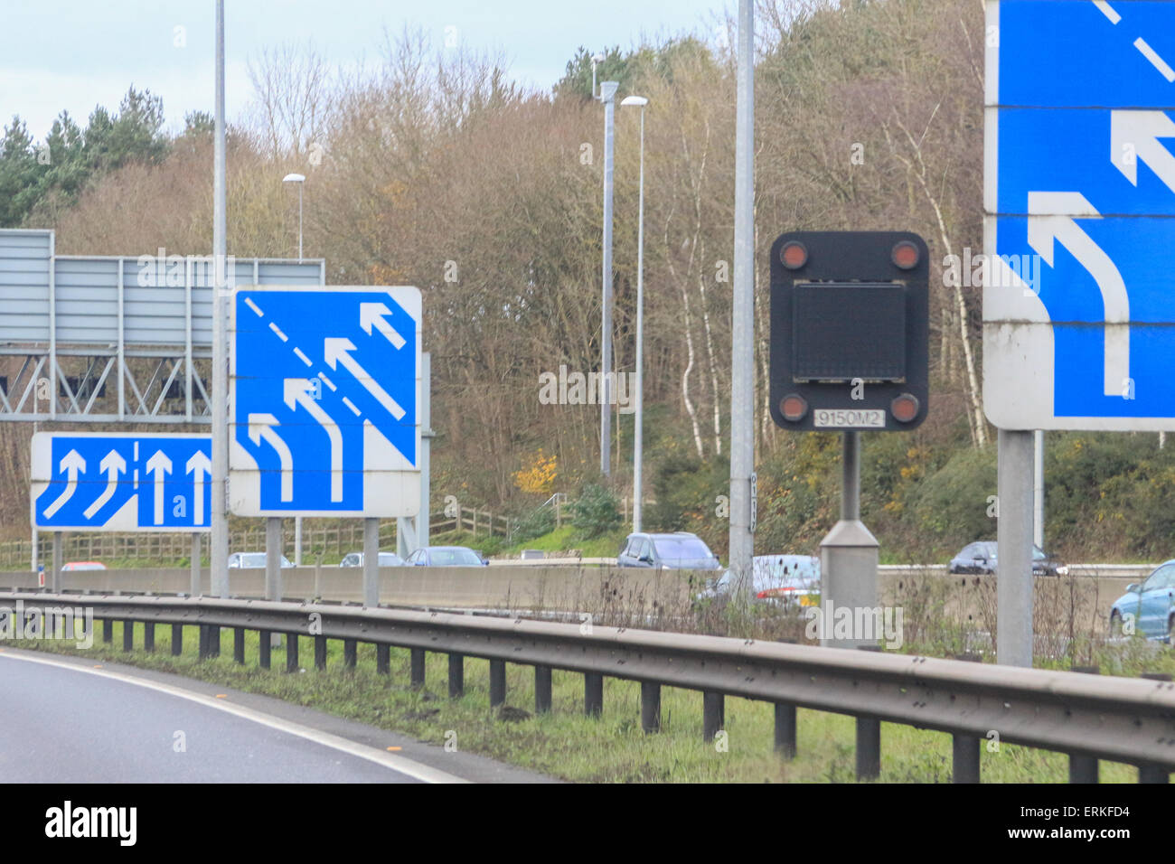 Traffic signs on the motorway Stock Photo - Alamy