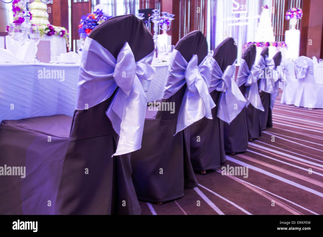 setup decoration of wedding banquet hall interior Stock Photo - Alamy