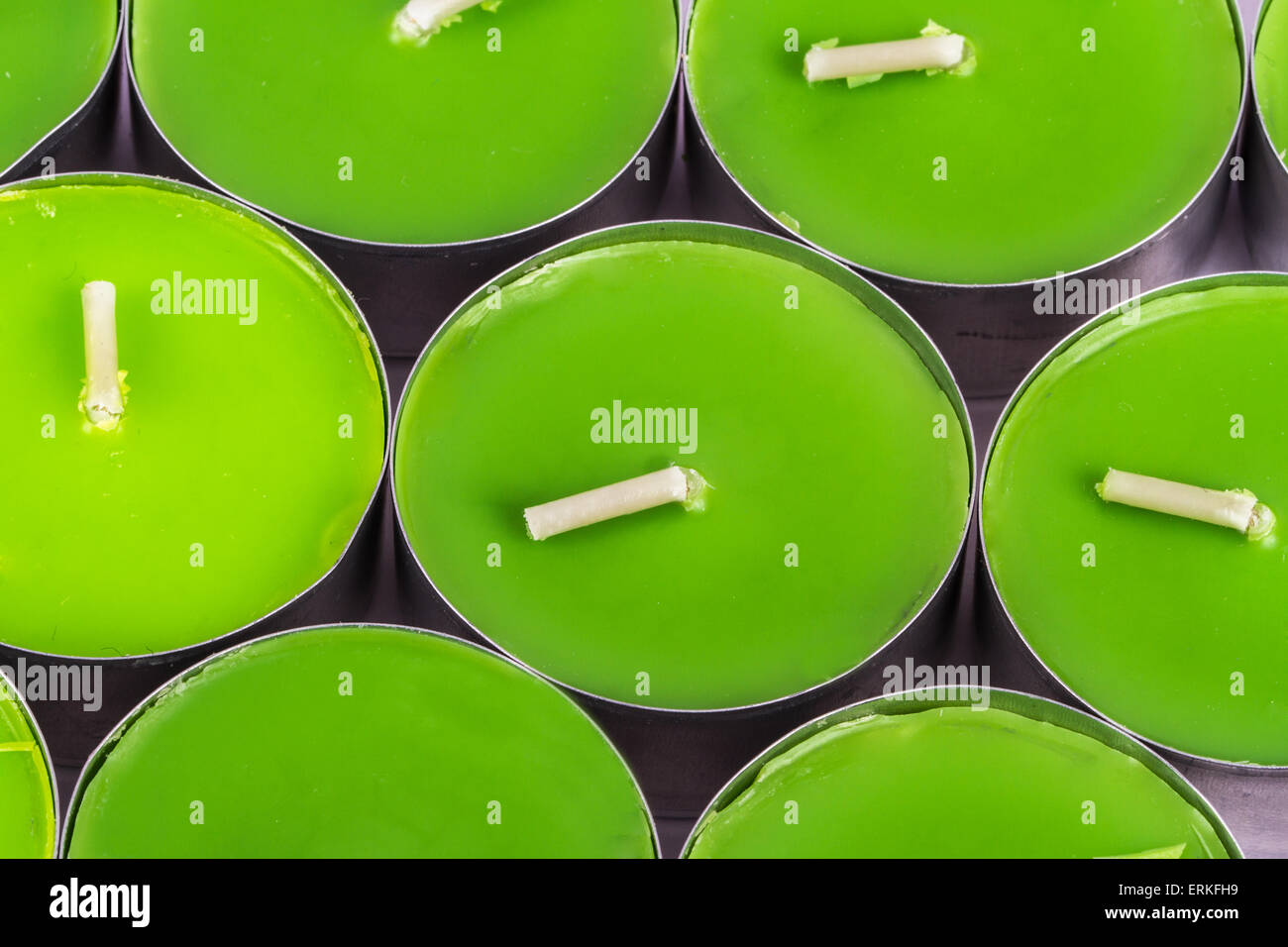 Close up detailed top view of green candles Stock Photo - Alamy