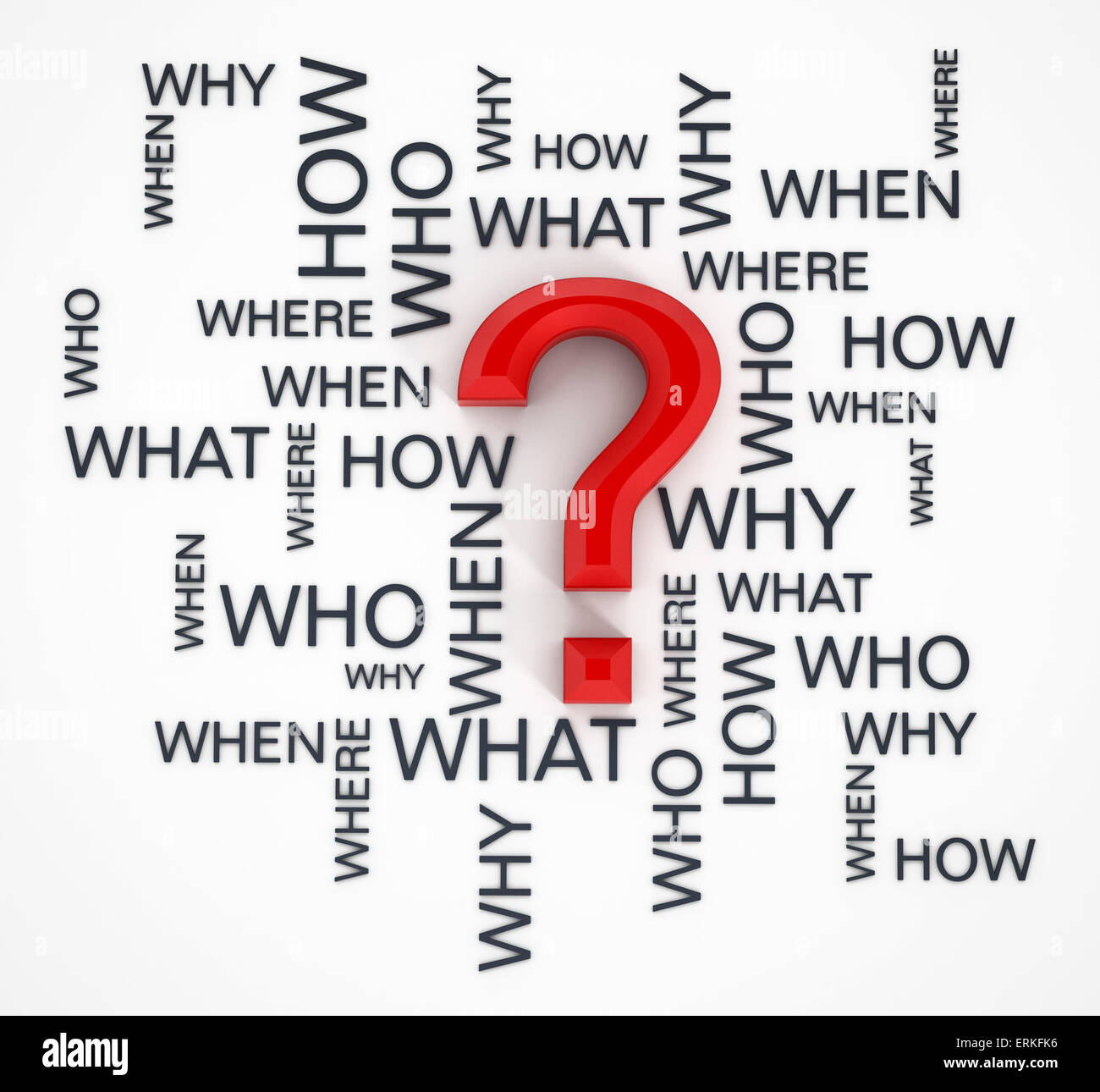Question mark and question words on white surface Stock Photo - Alamy