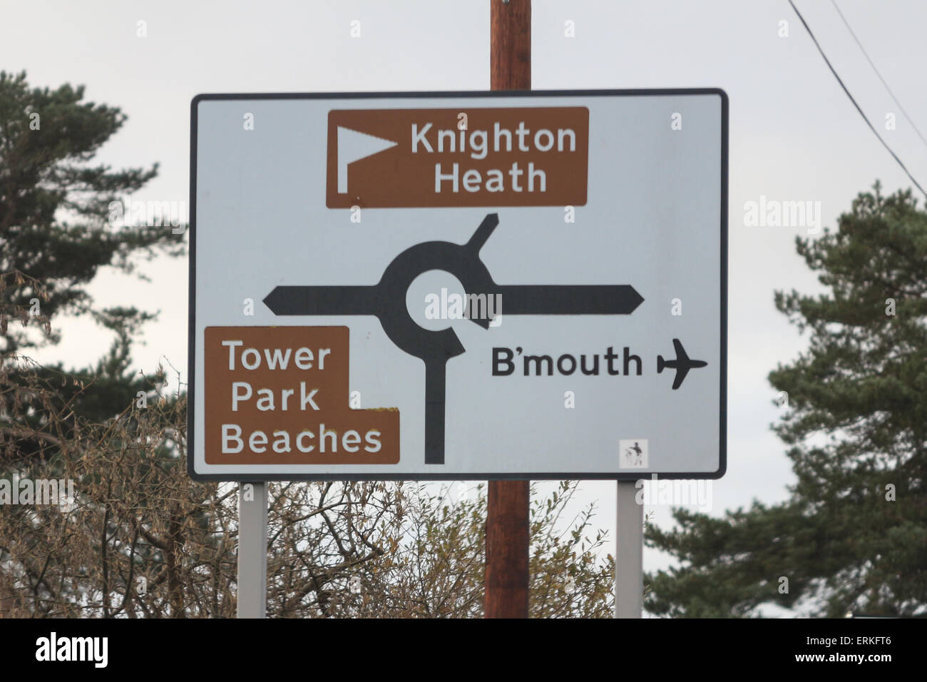 Signpost towards Knighton Heath and Tower Park Beaches, Bournemouth UK ...