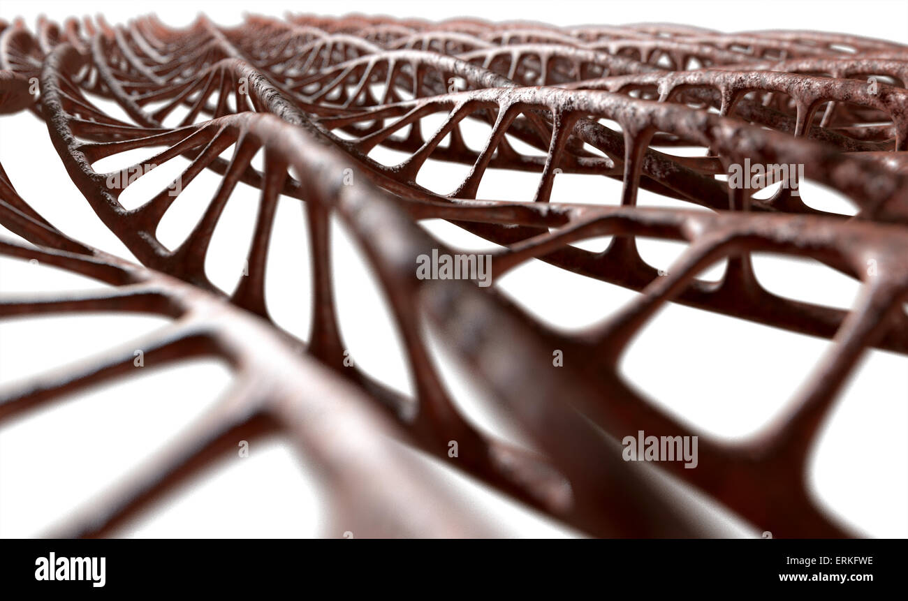 A microscopic view of sequenced pattern of DNA style strands of flesh ...