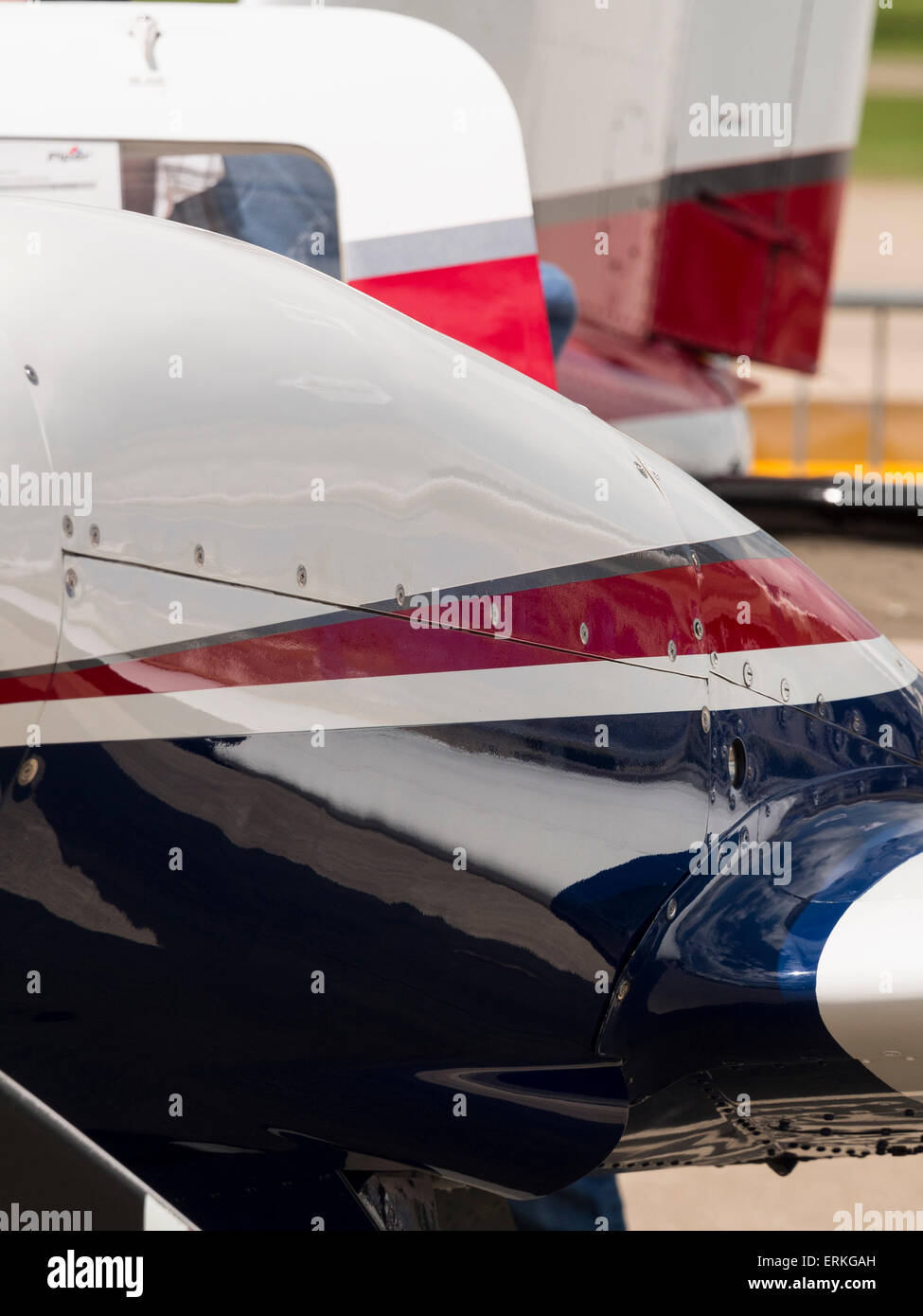 red white and blue graphic colour scheme on a light aircraft,at Aerexpo ...