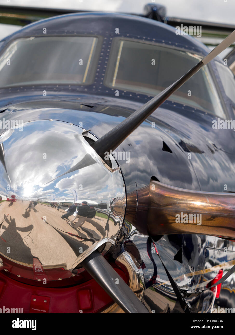 highly polished nose and propeller of a Pilatus aircraft,at Aerexpo ...