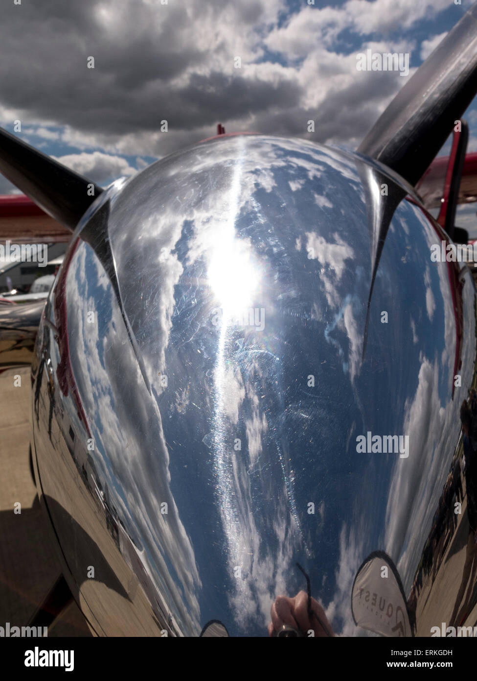 The brightly polished propeller of an executive aircraft,at Aerexpo ...