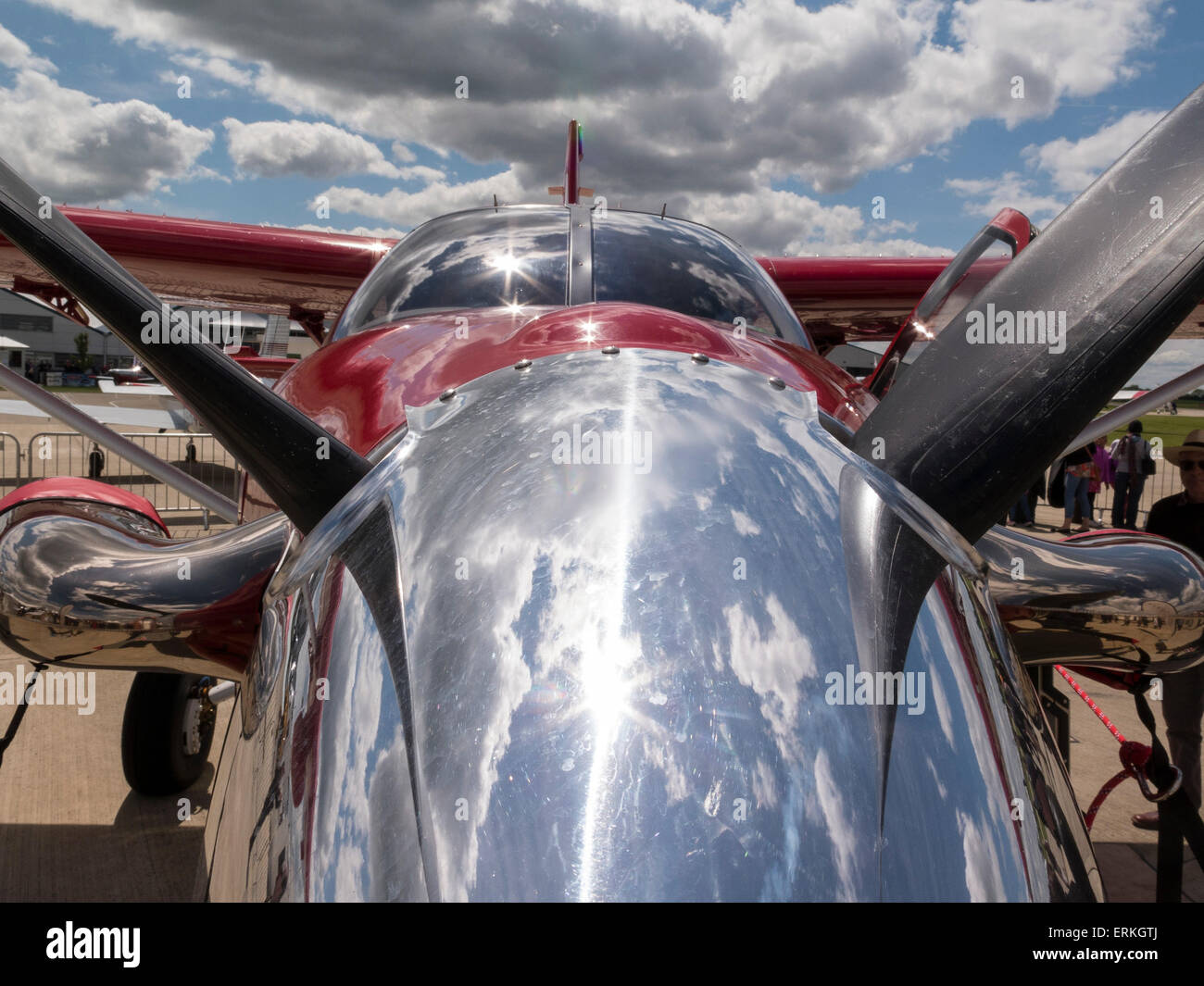 The brightly polished propeller of an executive aircraft,at Aerexpo ...