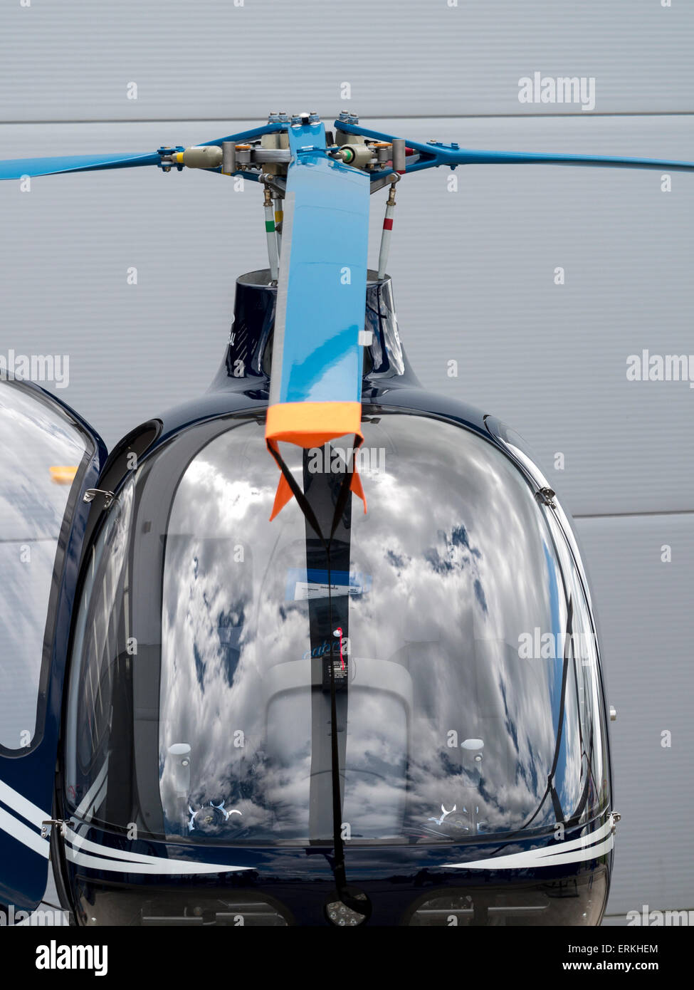 the main rotor of a Robinson two-seater leisure helicopter,at Aerexpo ...