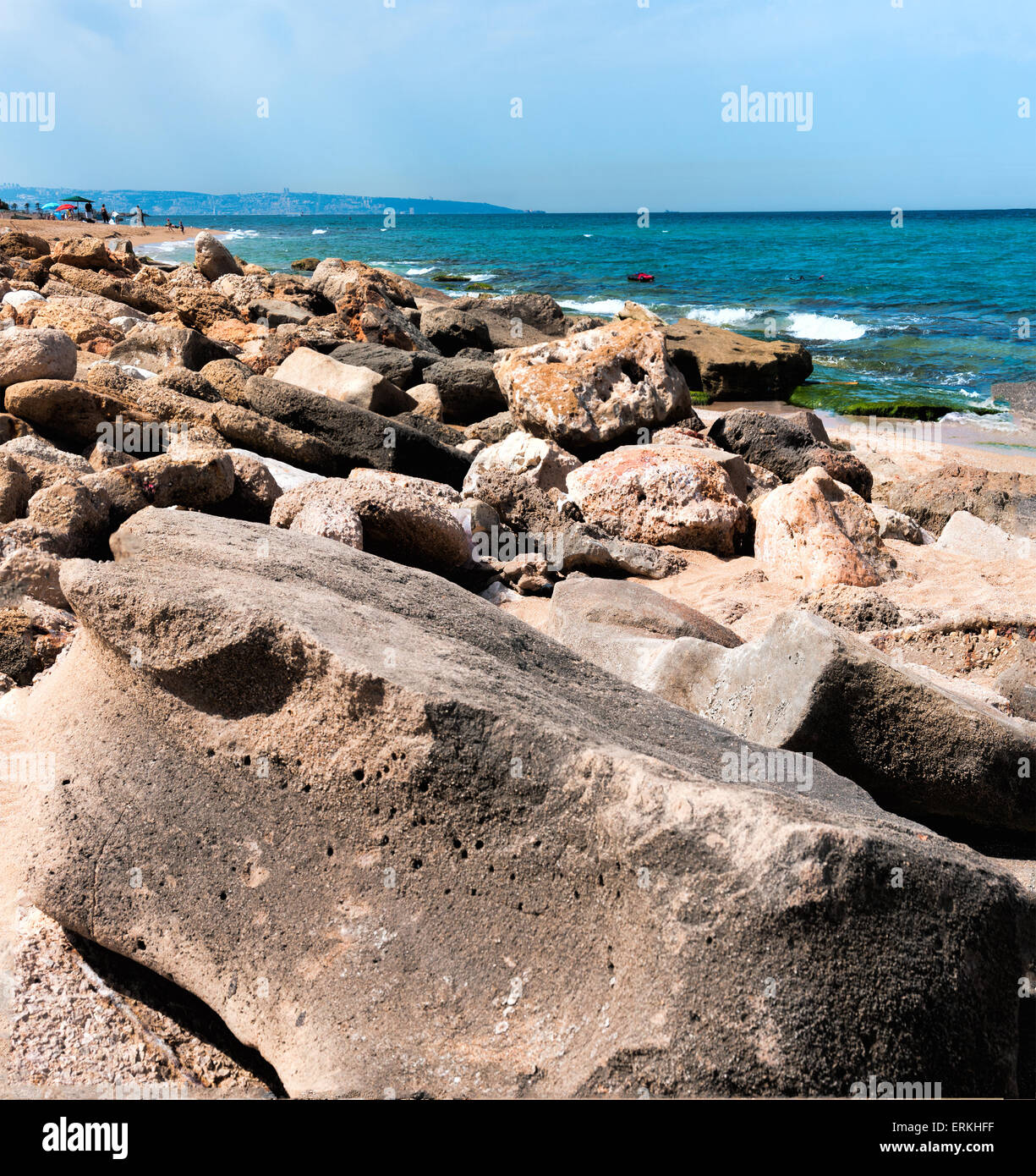 Large rocks on the beach separated private beach and break the big ...