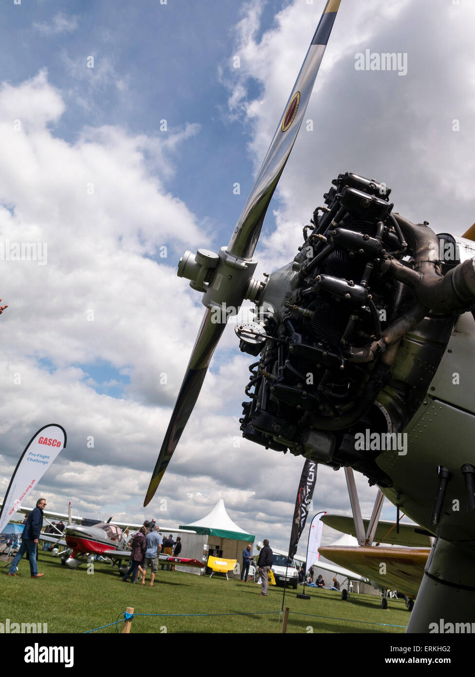 the radial engine and propeller of a Stearman biplane,at Aerexpo 2015 ...