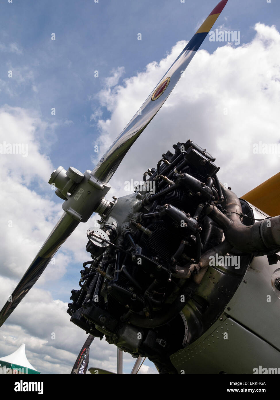 the radial engine and propeller of a Stearman biplane,at Aerexpo 2015 ...
