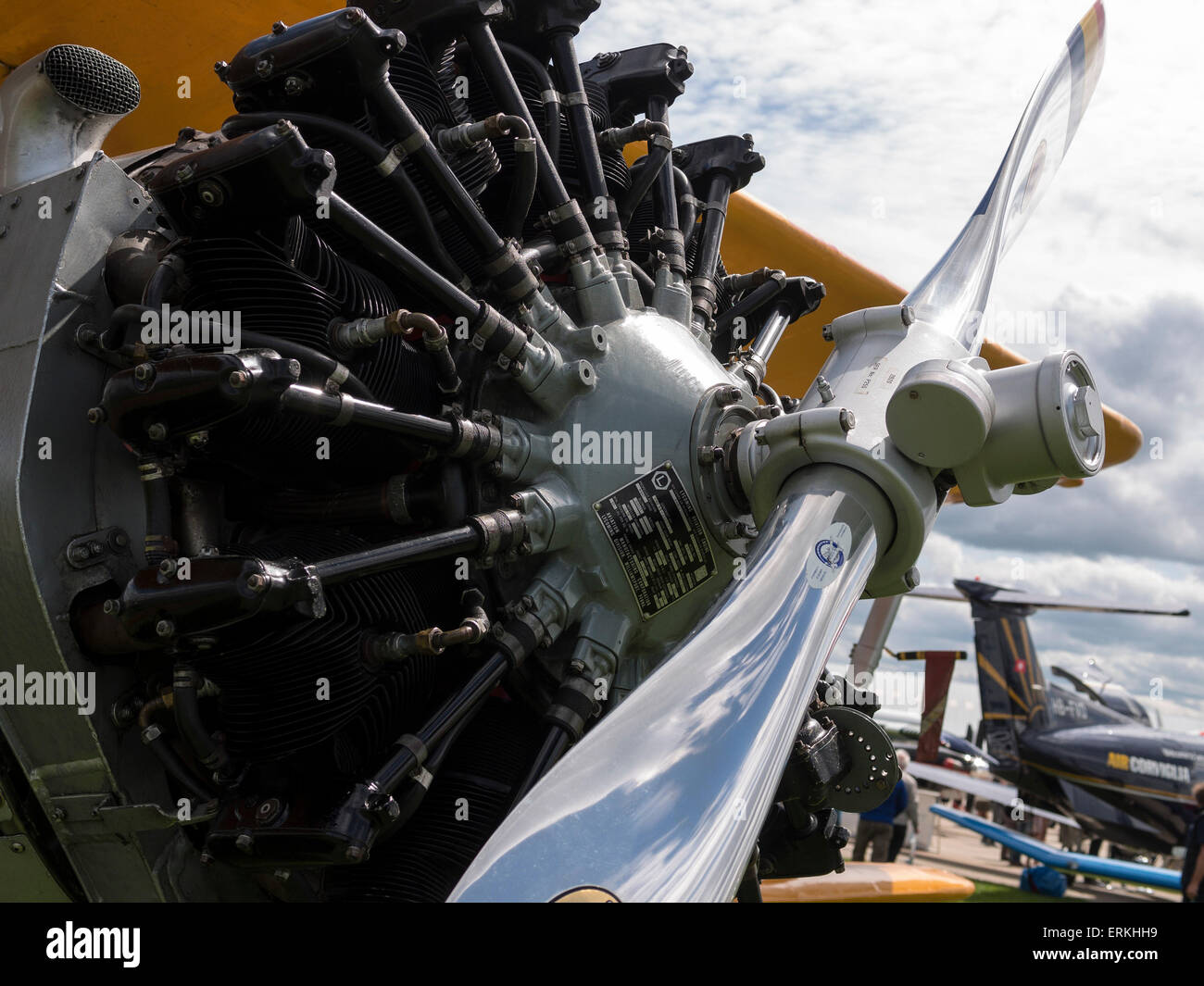the radial engine and propeller of a Stearman biplane,at Aerexpo 2015 ...