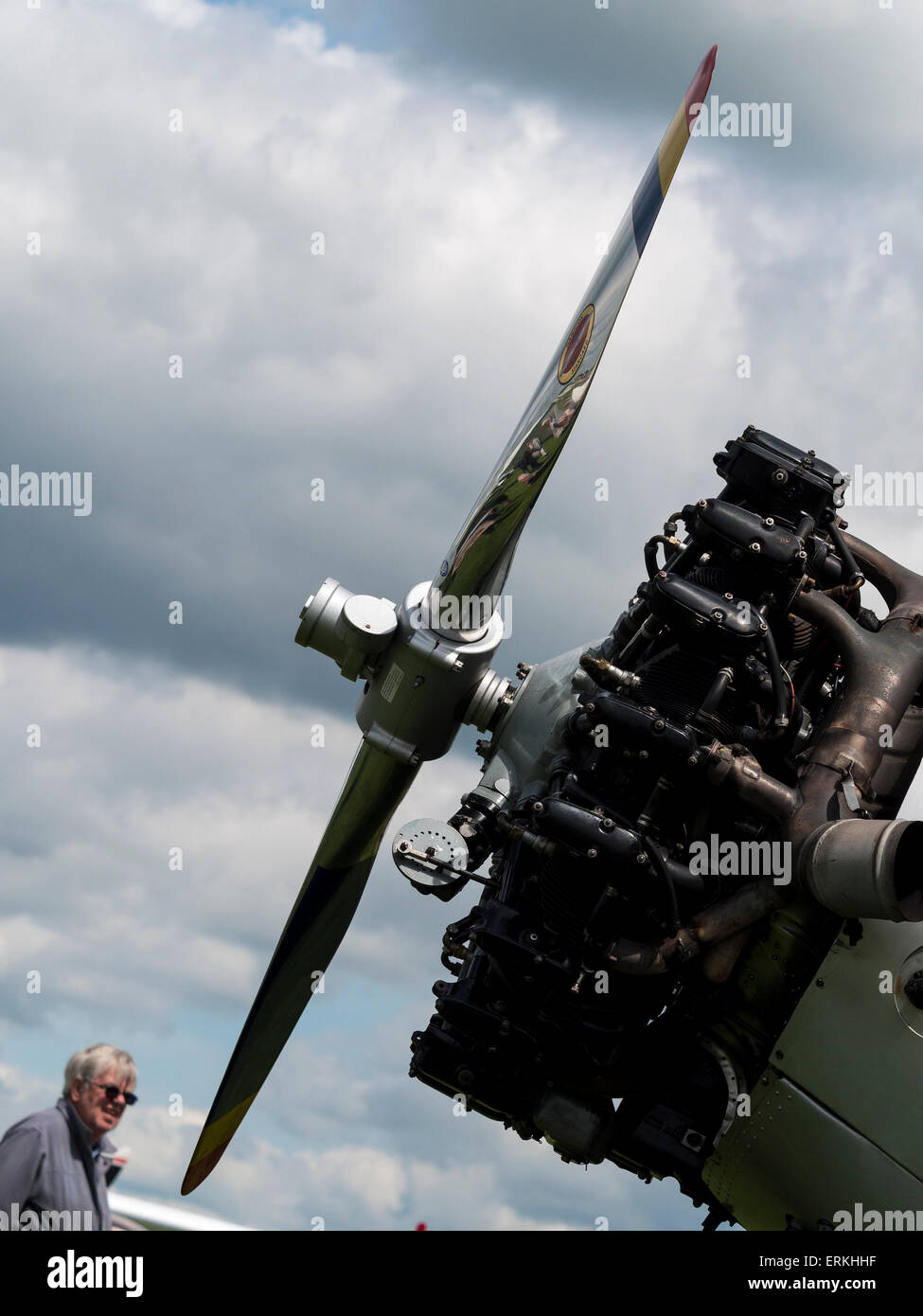 the radial engine and propeller of a Stearman biplane,at Aerexpo 2015 ...