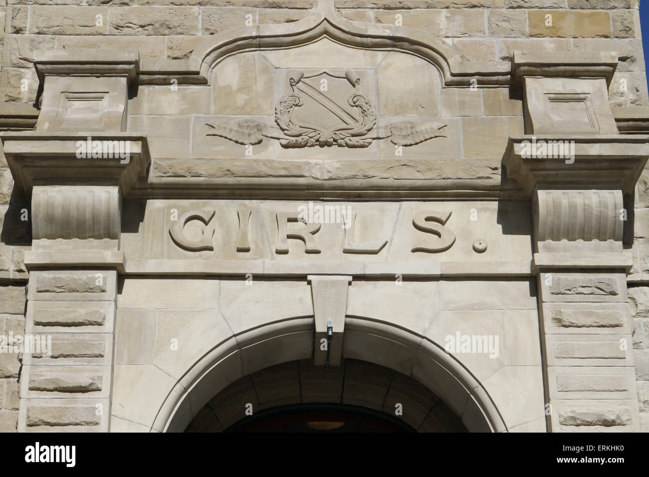 Sandstone school building with separate boys and girls entrances Stock ...