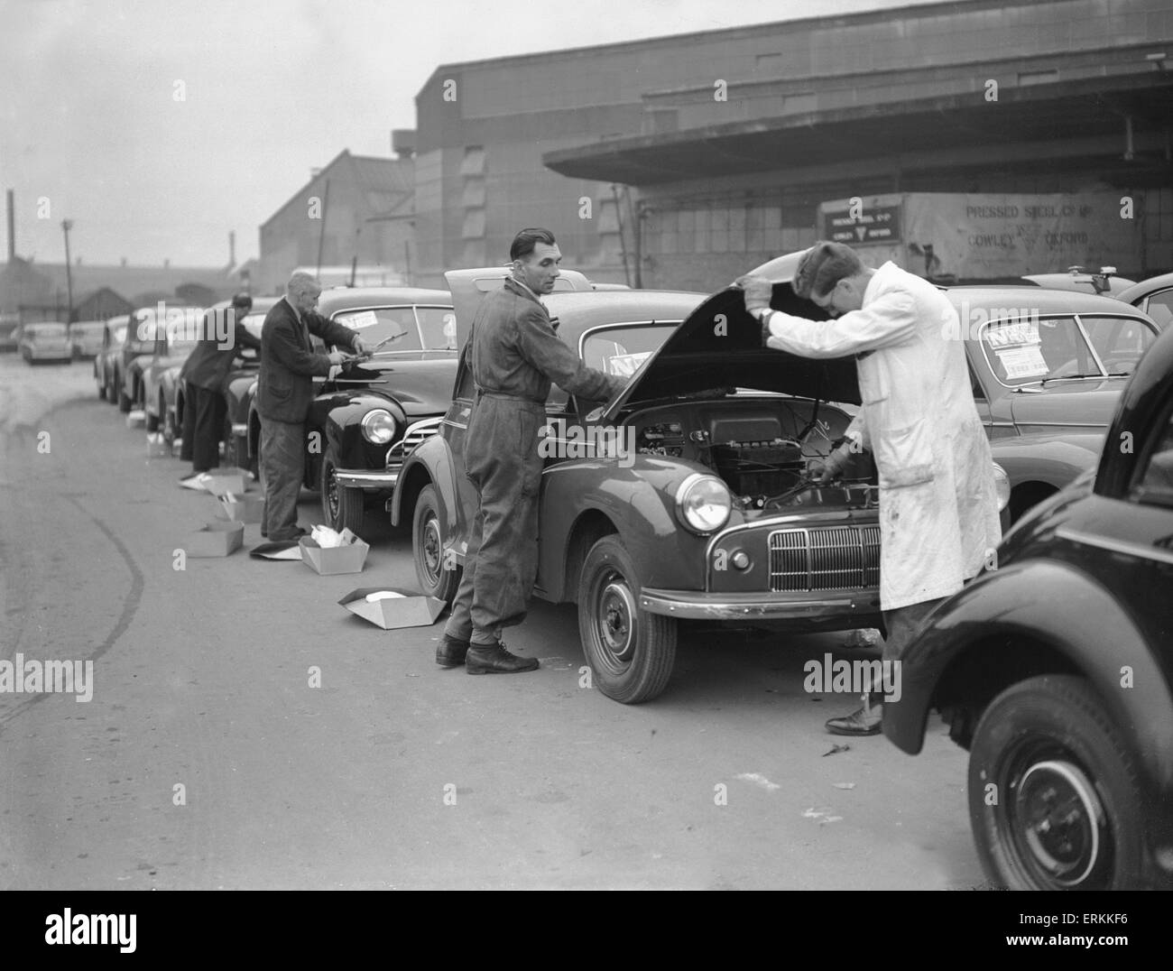 Morris Minor Low Light Sedans fresh of the production line seen here ...