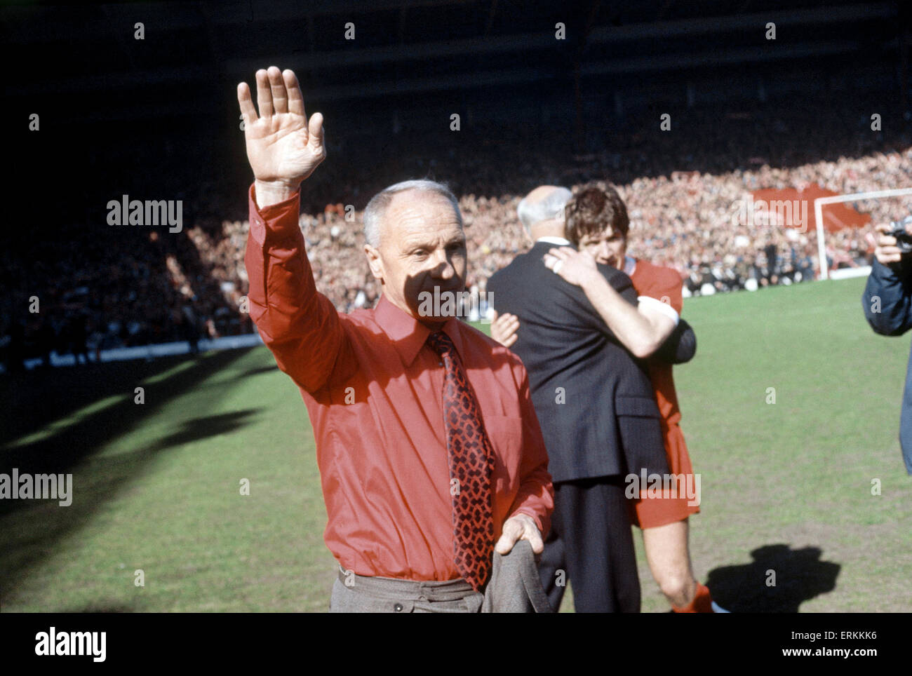 Liverpool manager Bill Shankly receives the applause of the Kop before ...