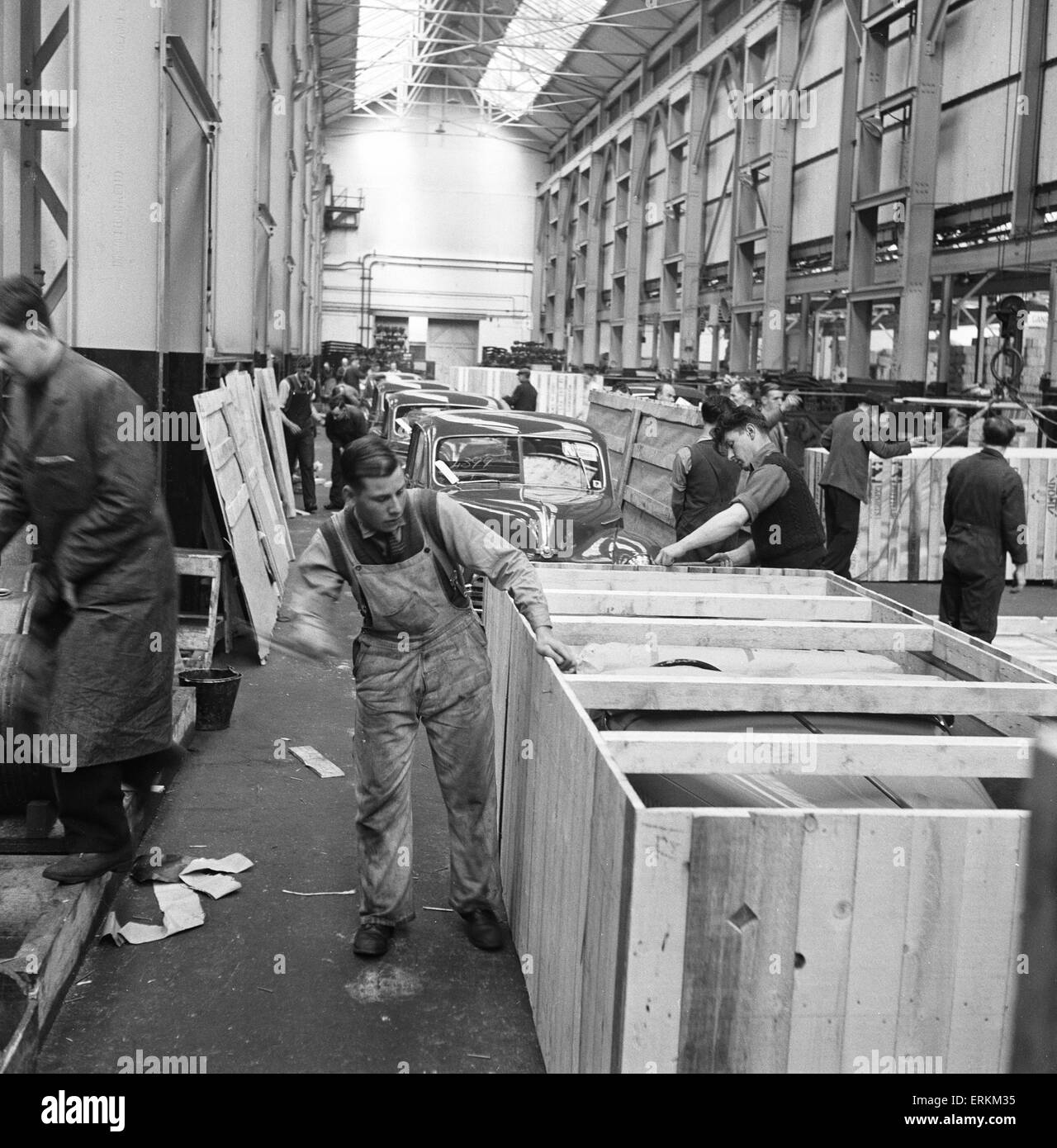 Morris Minor Low Light Sedans fresh of the production line being packed ...