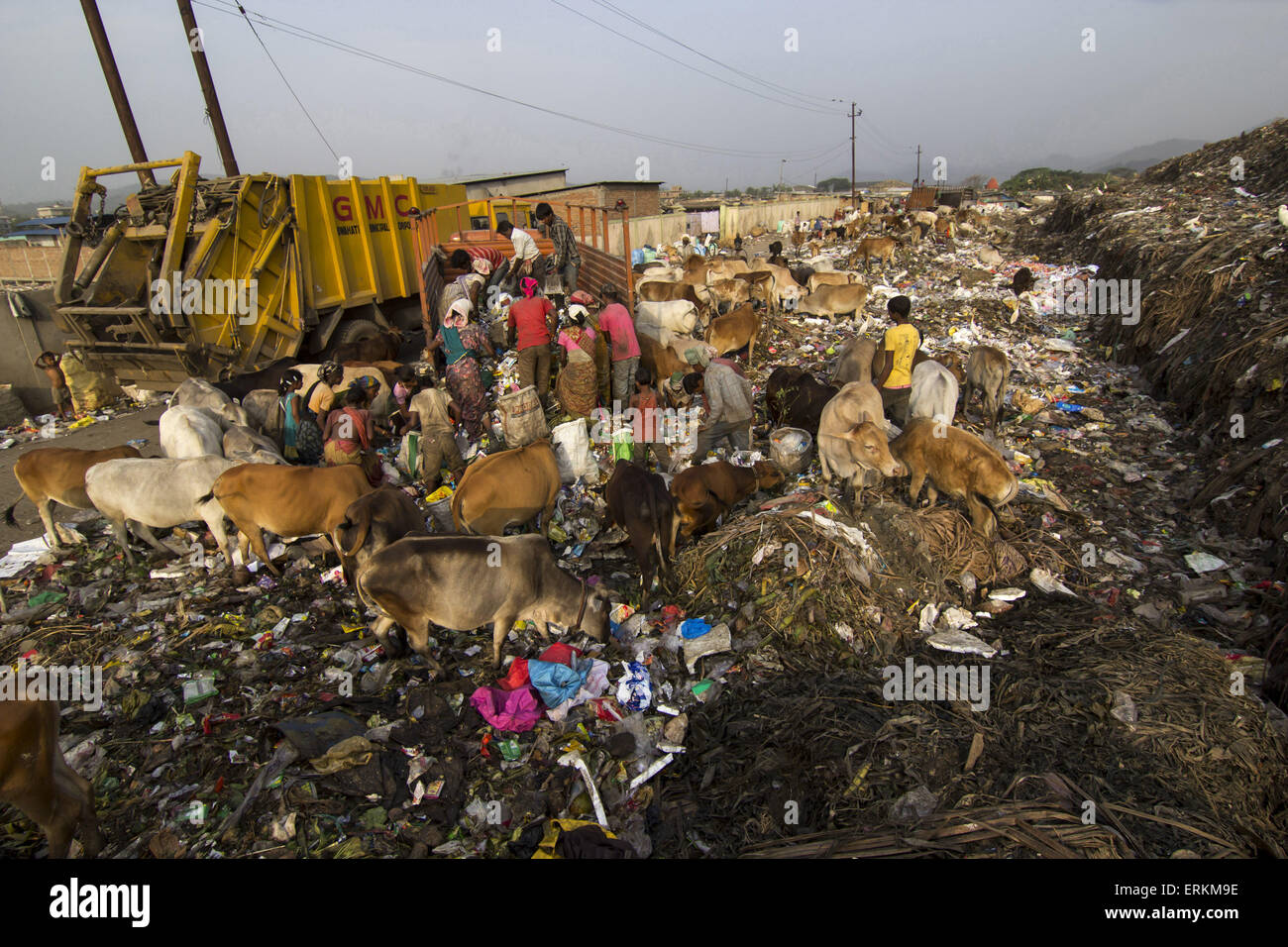 June 4, 2015 - Guwahati, Assam, India - Indian rag-pickers look for ...