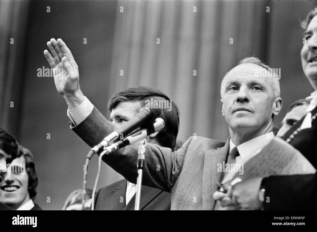 Liverpool manager Bill Shankly pictured on his side's homecoming to the ...