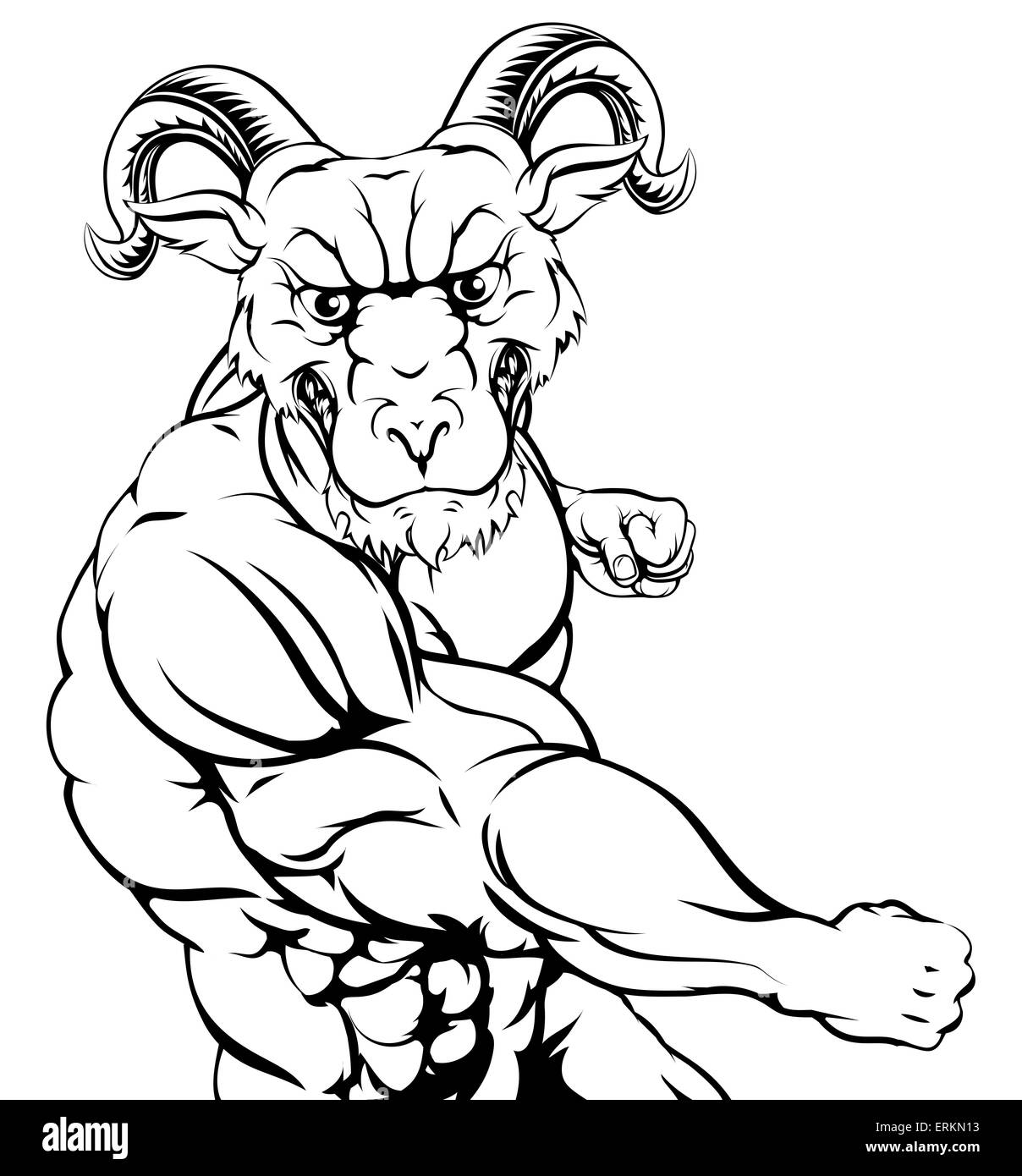 A tough muscular ram mascot character in a fight punching Stock Photo ...