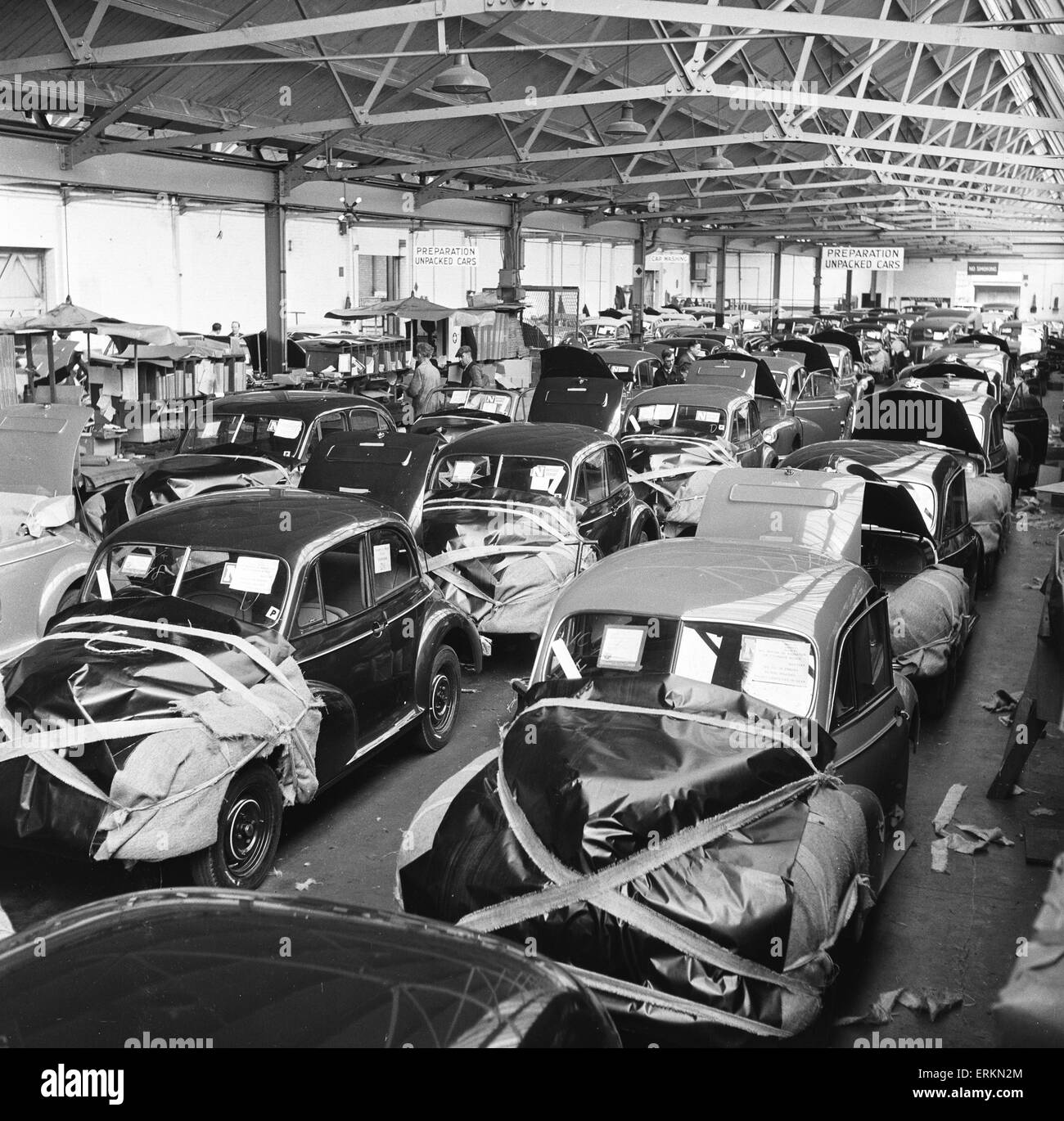 Morris Minor Low Light Sedans fresh of the production line, wrapped ...
