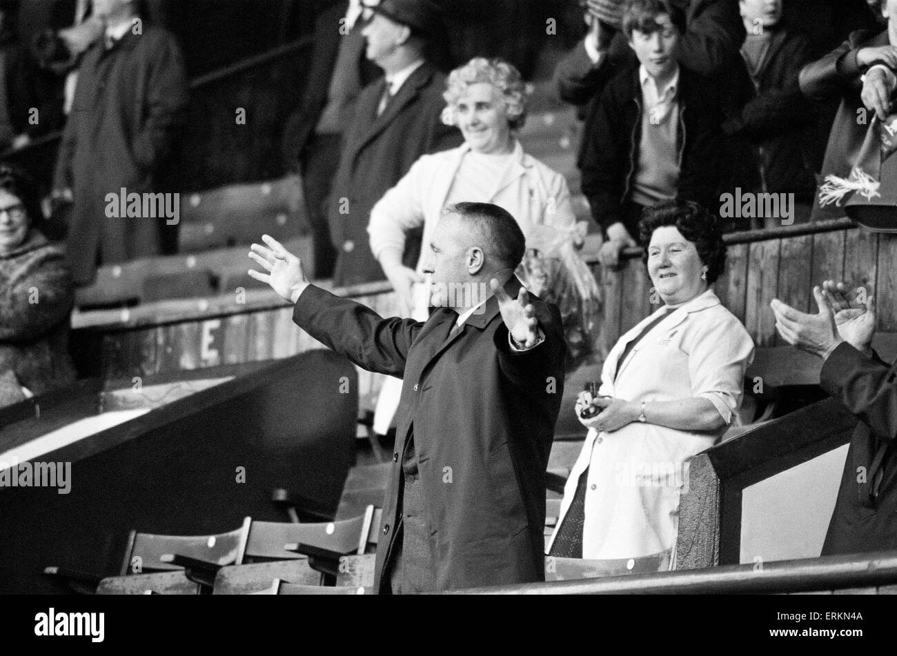 Liverpool manager Bill Shankly acknowledges the cheers of the Kop ahead ...