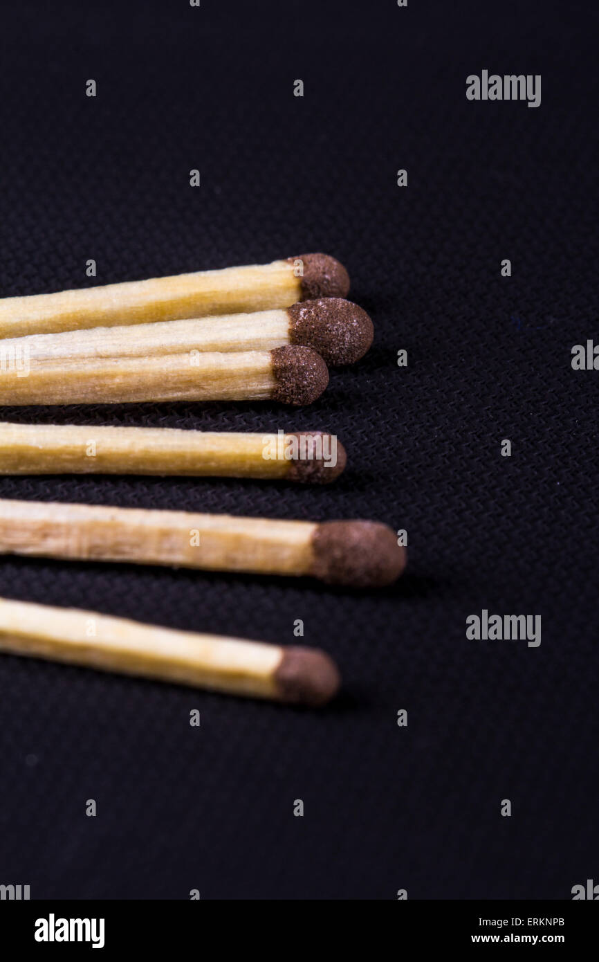 Close up detailed front view of matches, on black background Stock ...