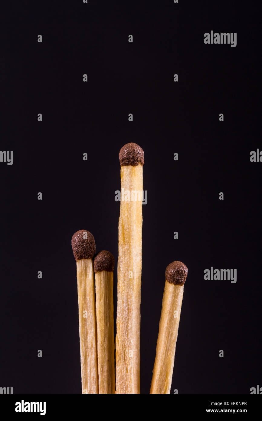 Close up detailed front view of matches, on black background Stock ...