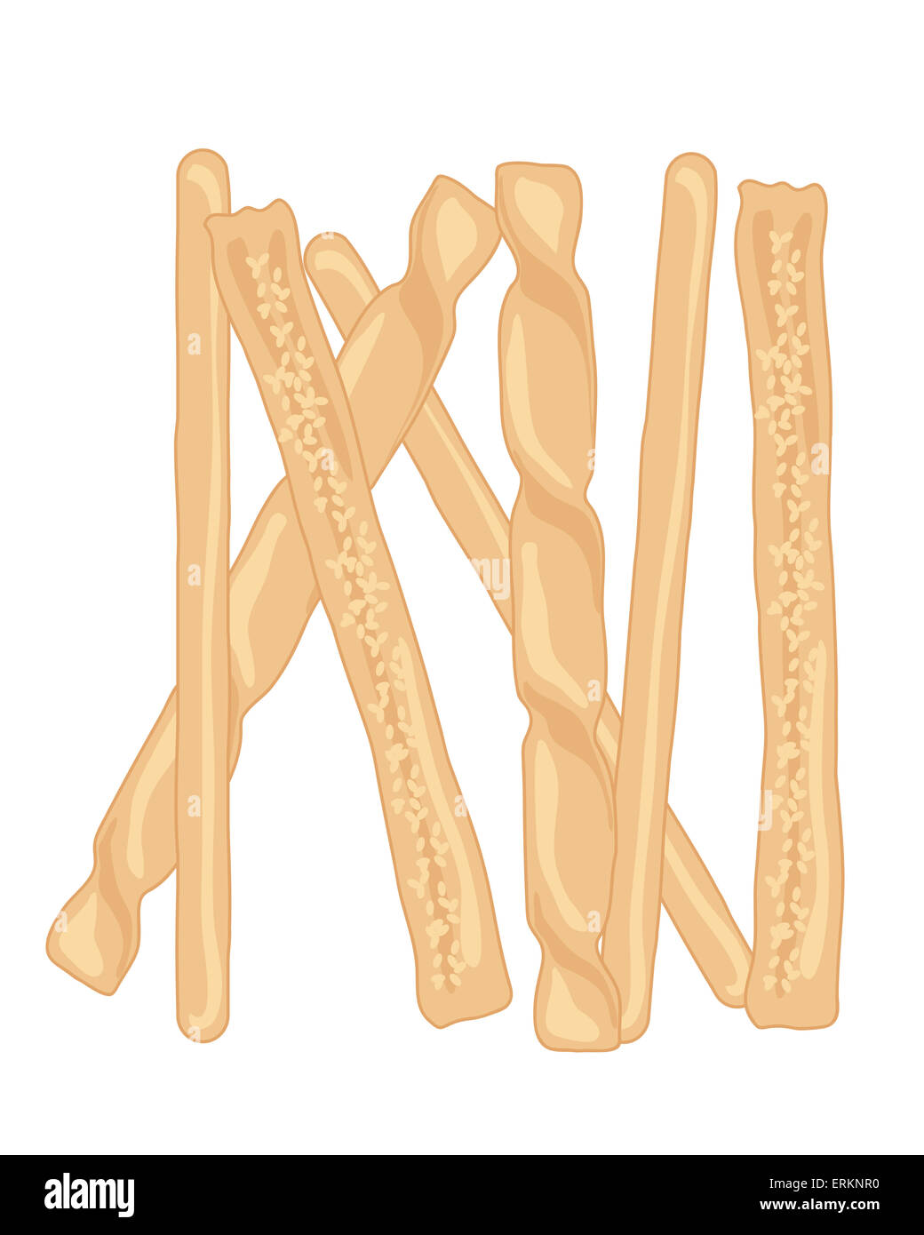 an illustration of delicious crispy golden bread sticks in different ...