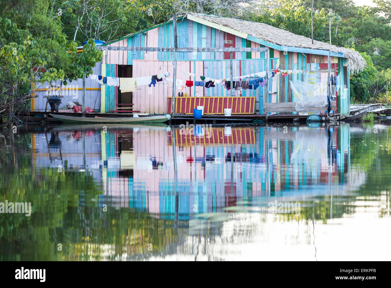 Floating house on the Amazon river , Brazil Stock Photo - Alamy