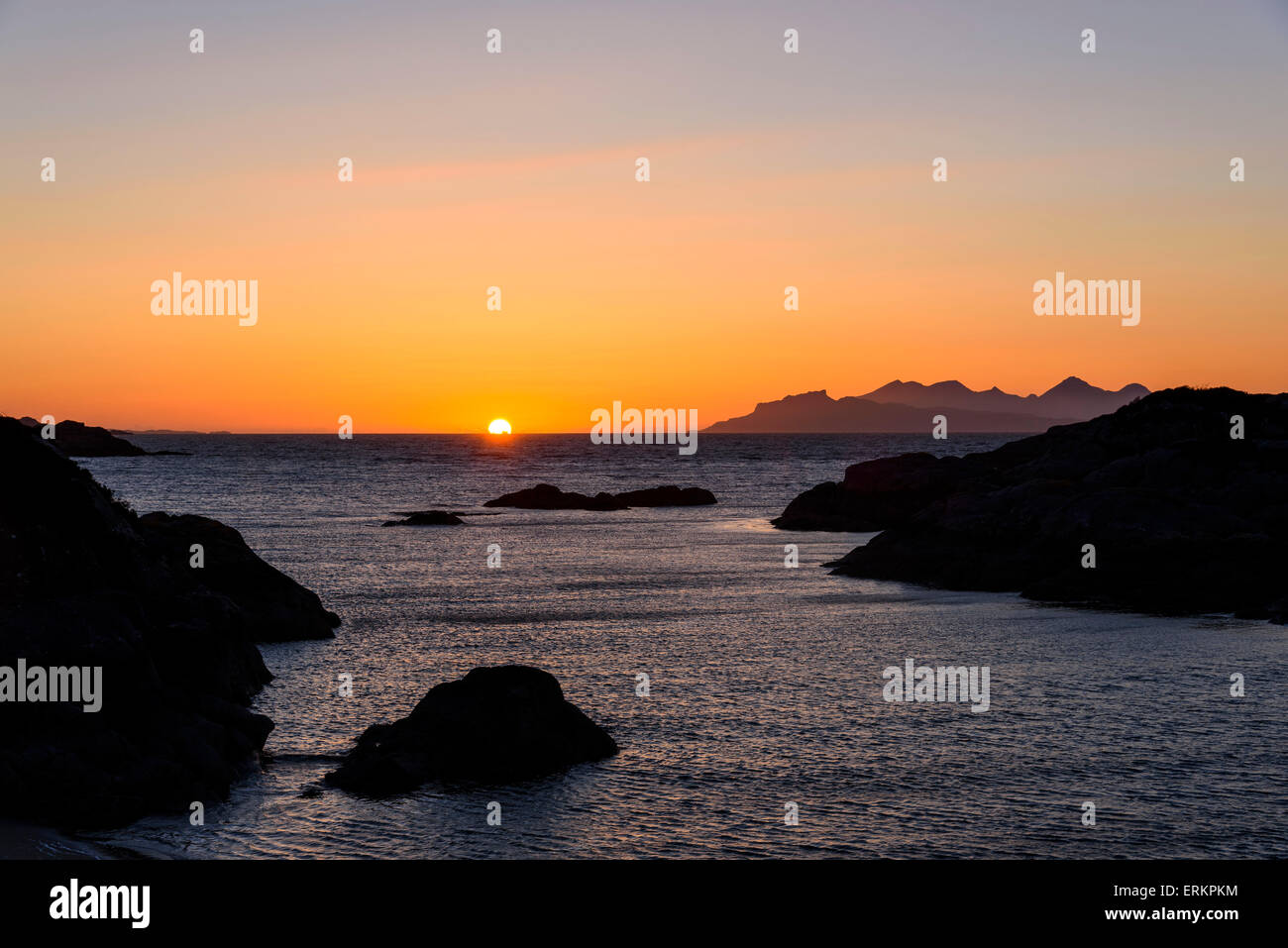 Sunset over Ardtoe bay, Ardnamurchan Peninsula, Lochaber, Highlands ...