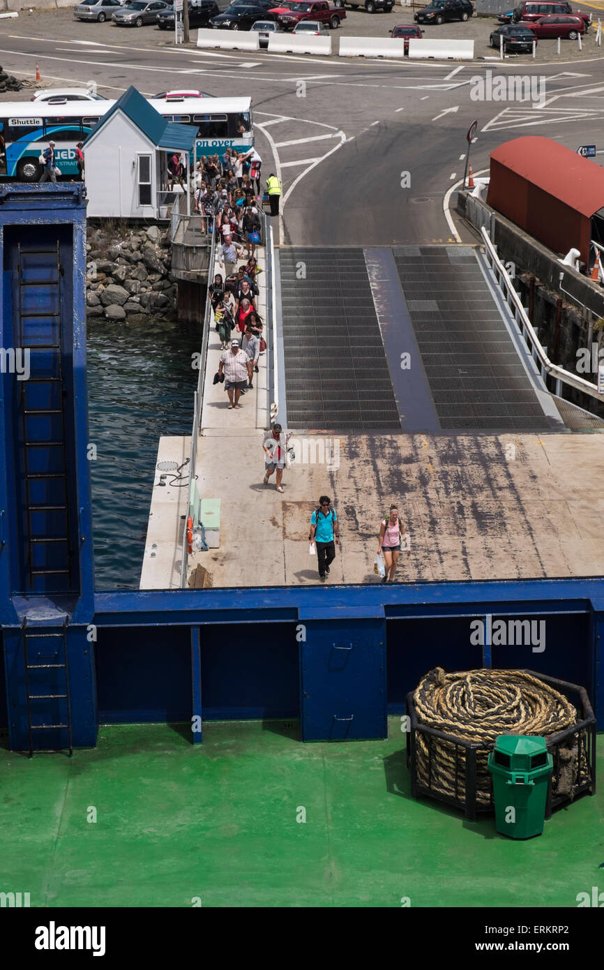 Foot passenger boarding the Interisland ferry at Picton harbour before ...