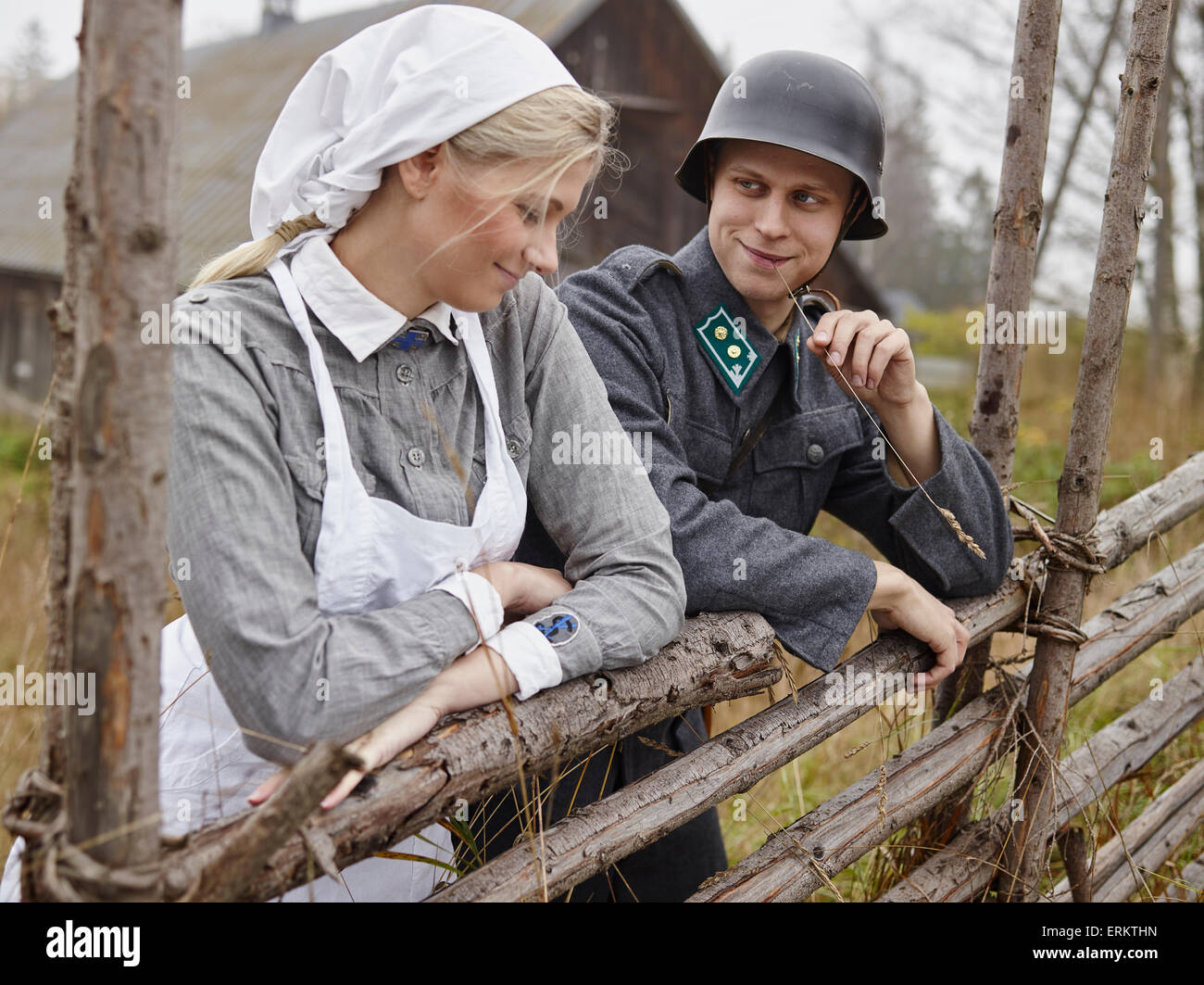 Historic costume theme World War II, Finnish soldier and the Lotta ...