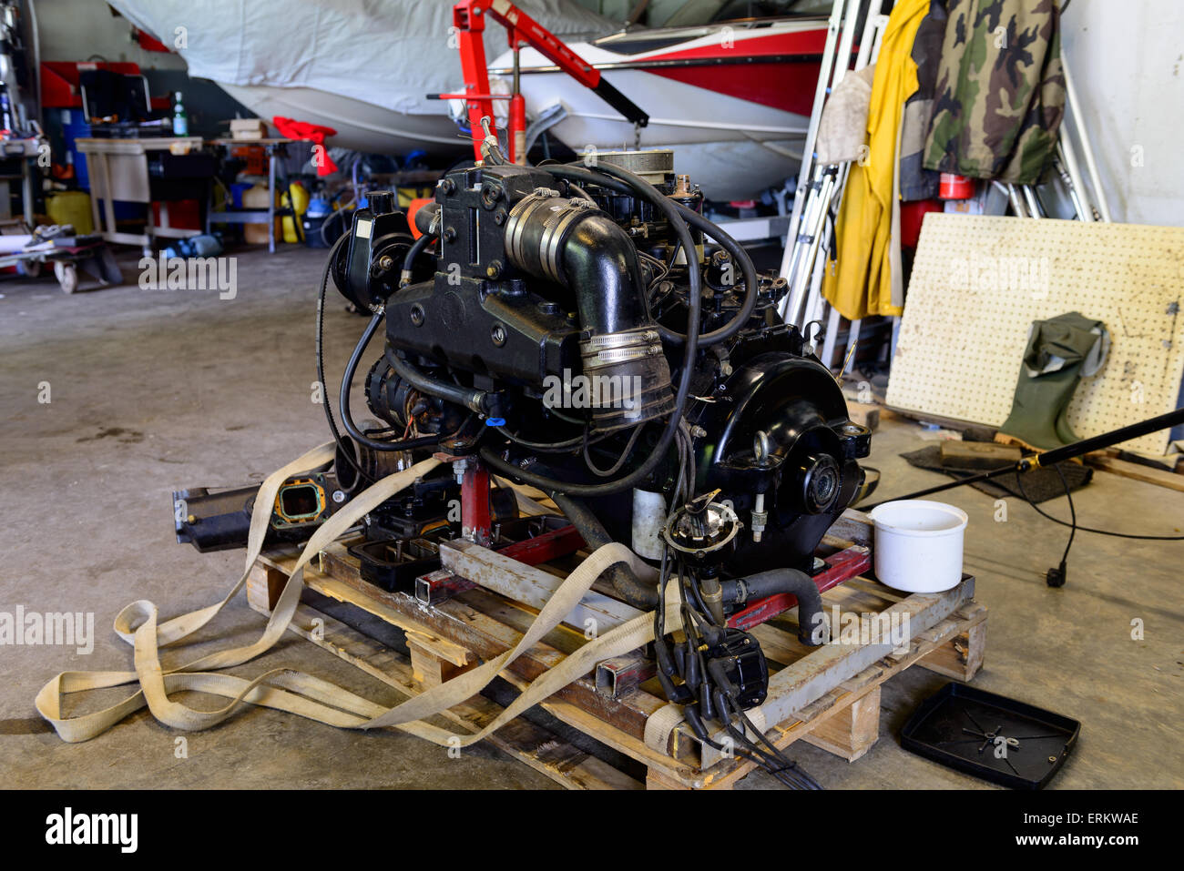 boat engine disassembled in a repair shop Stock Photo - Alamy