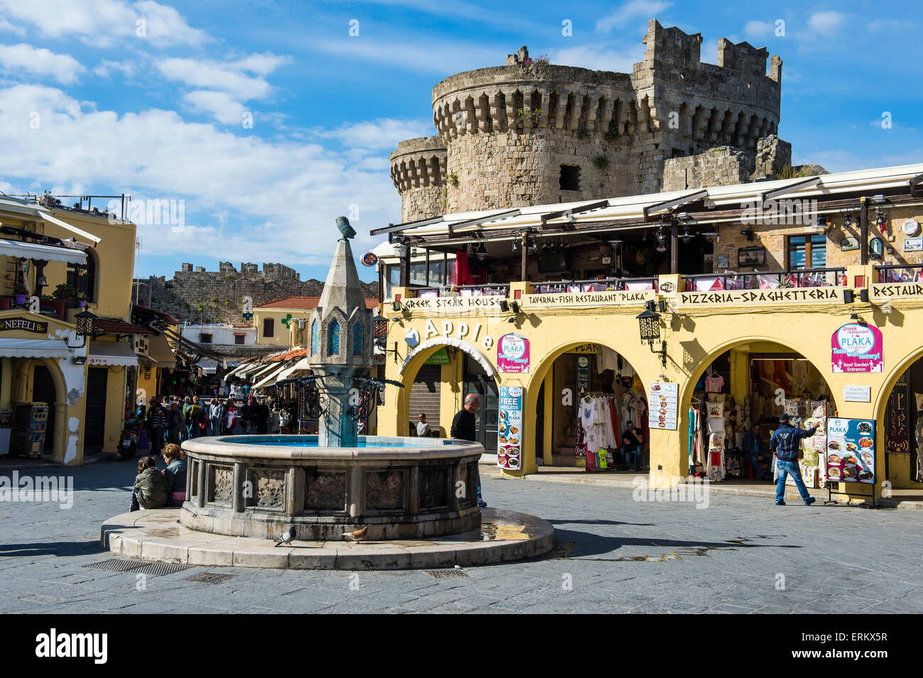 Medieval fountain at Hippokratous Square, the Medieval Old Town, UNESCO ...