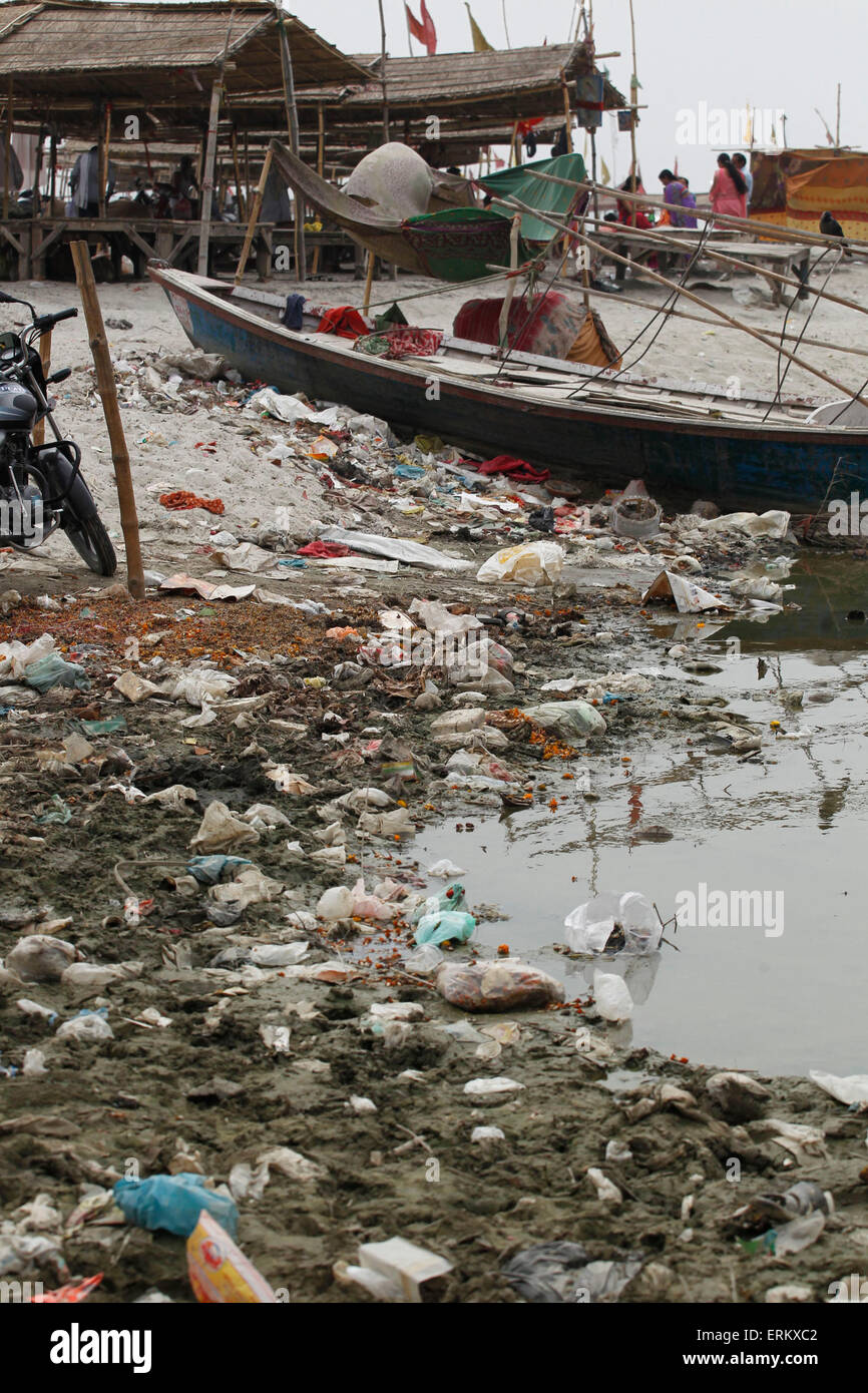 Allahabad, India. 04th June, 2015. Garbage on the river bank of Ganga ...