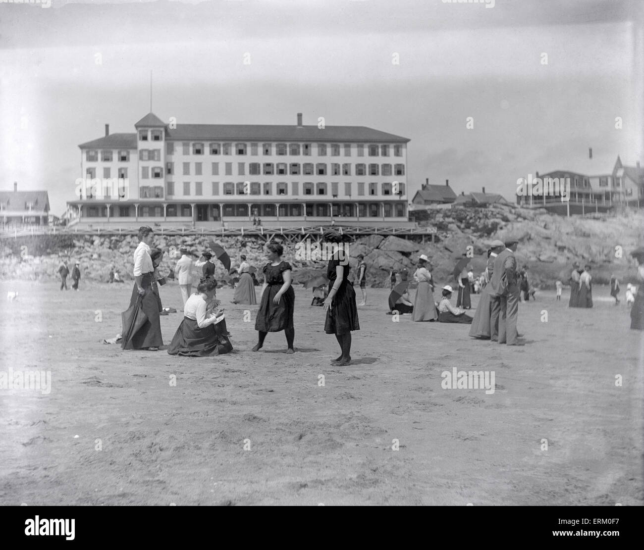Antique c1900 photograph of Victorian beach goers in front of Young's ...