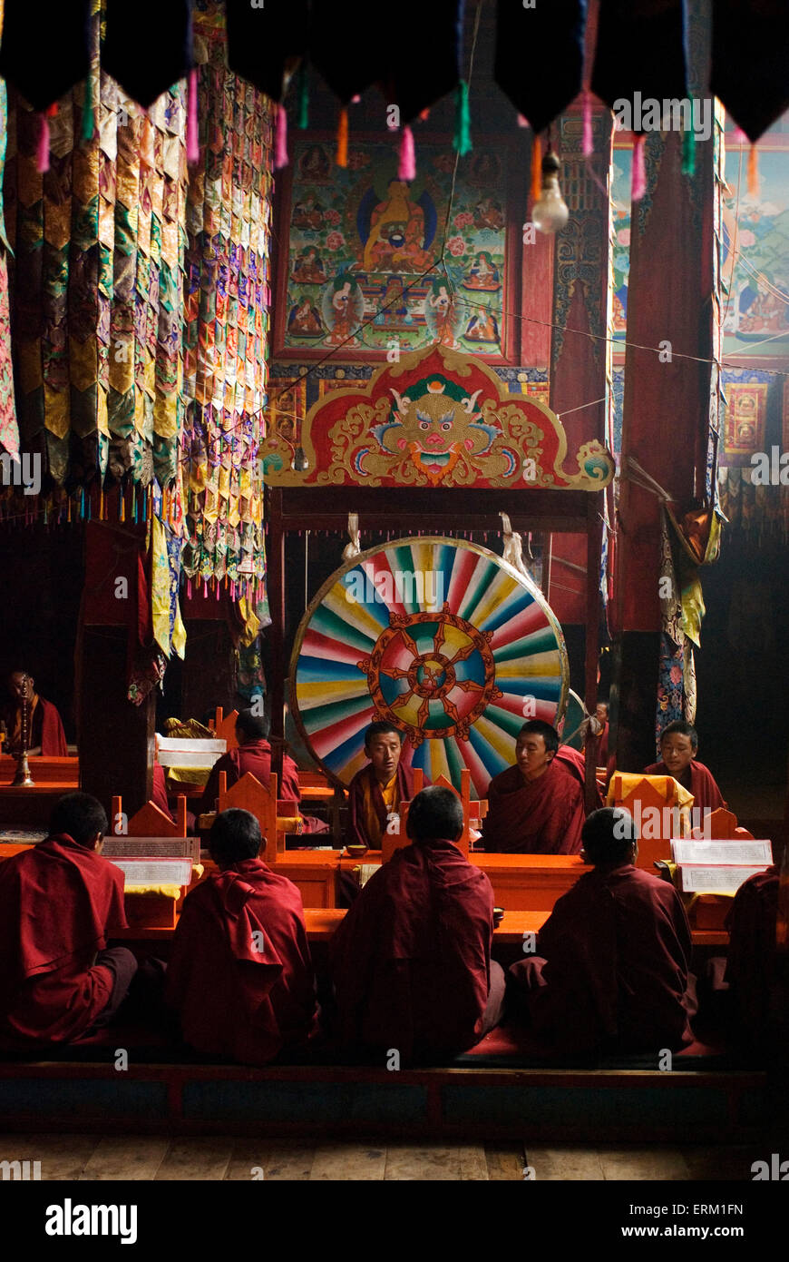 Tibetan Buddhist monks of the Nyingmapa Order chant and pray at the Po ...