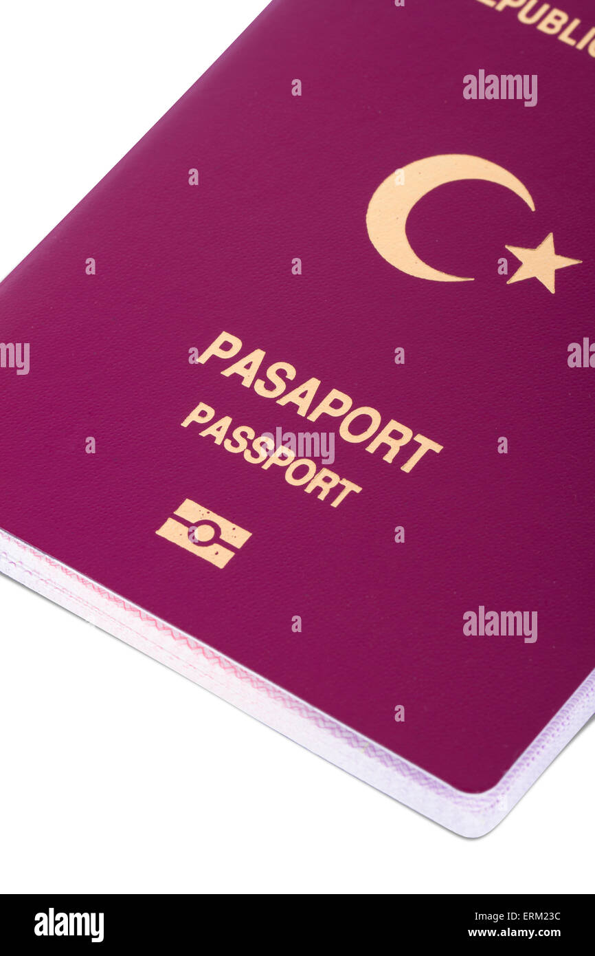 Detailed close up Turkish citizen passport, isolated on white ...