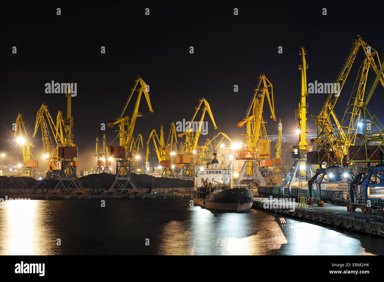 industrial port and ship at night Stock Photo - Alamy
