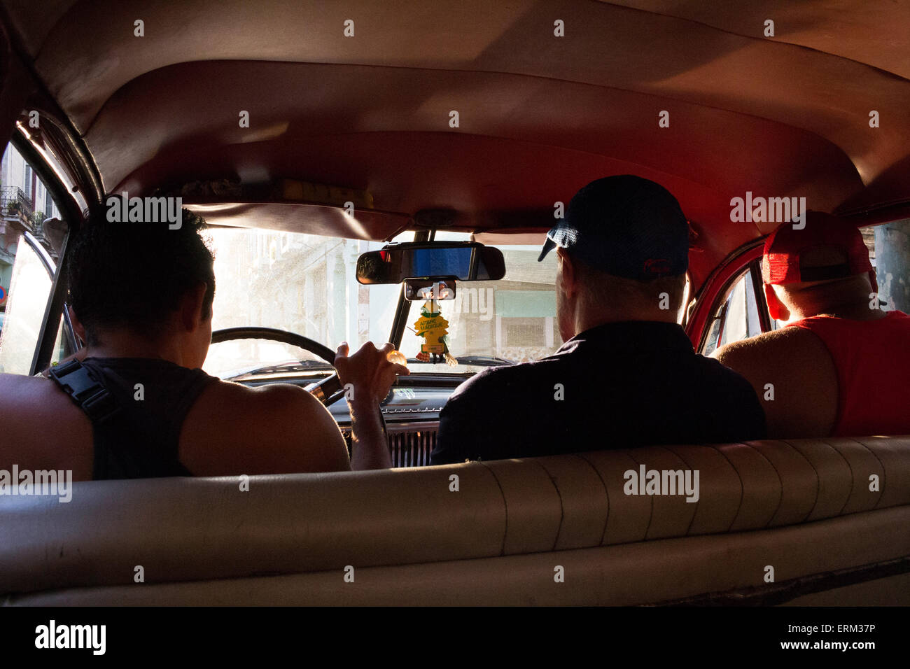 Interior of Chevrolet car in Cuba driving with clients in taxi Stock ...