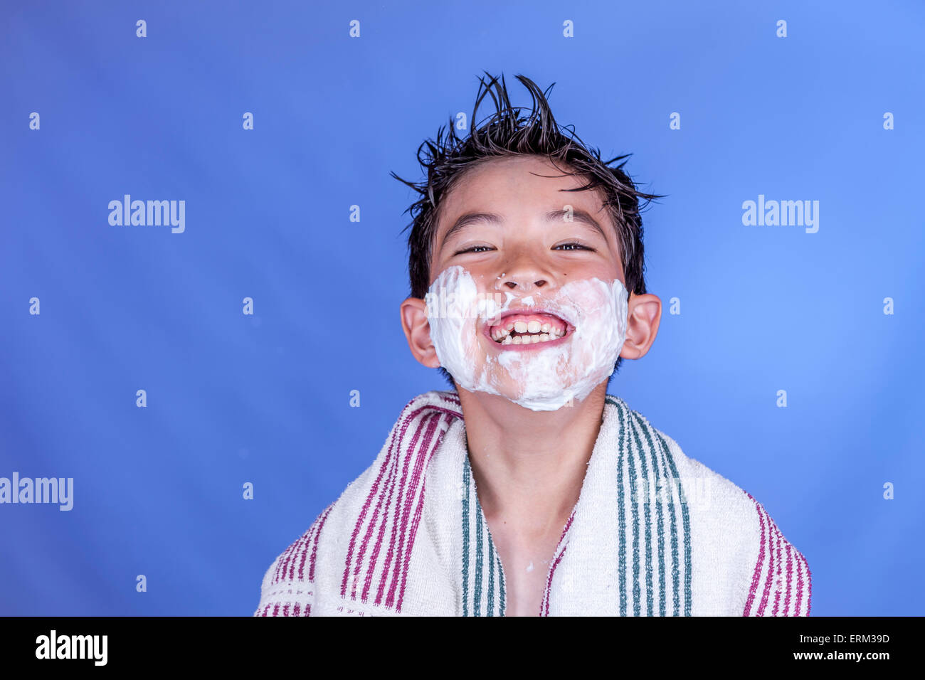 Boy's big shaving cream smile Stock Photo - Alamy