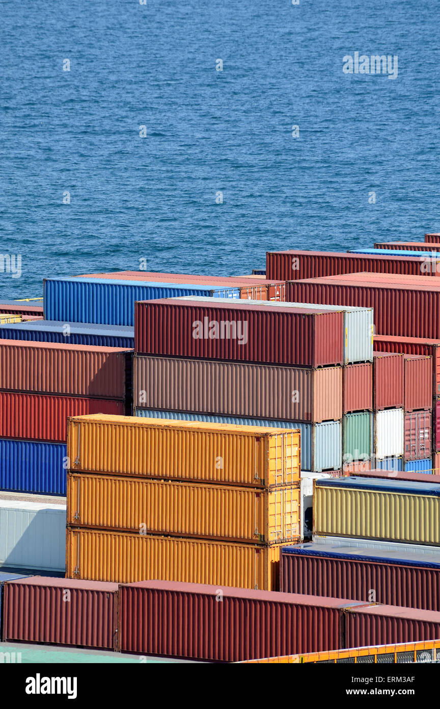 containers warehouse and sea background Stock Photo - Alamy