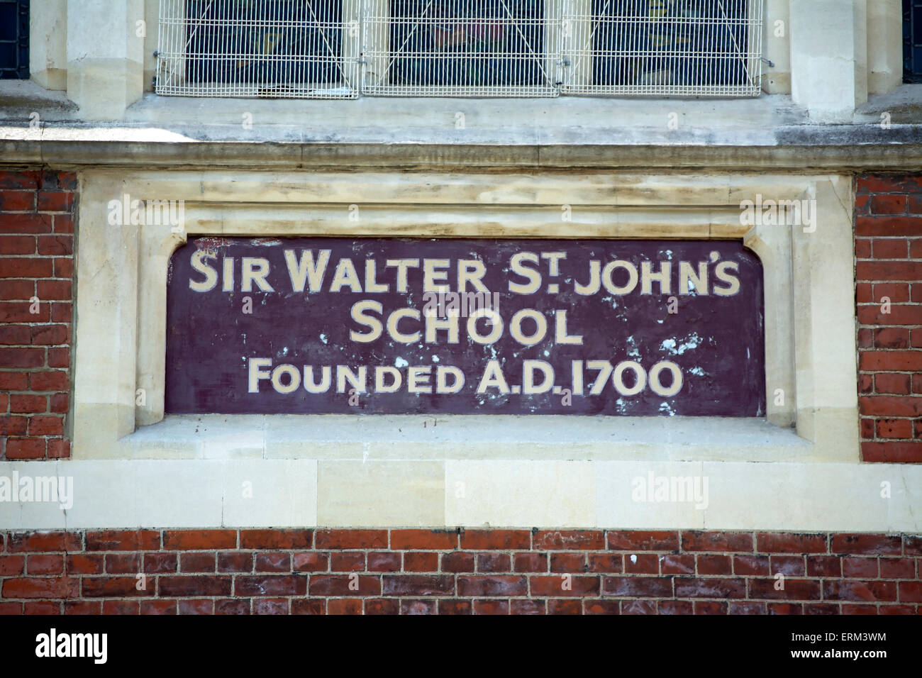 foundation plaque with date AD1700 at sir walter st john's school ...
