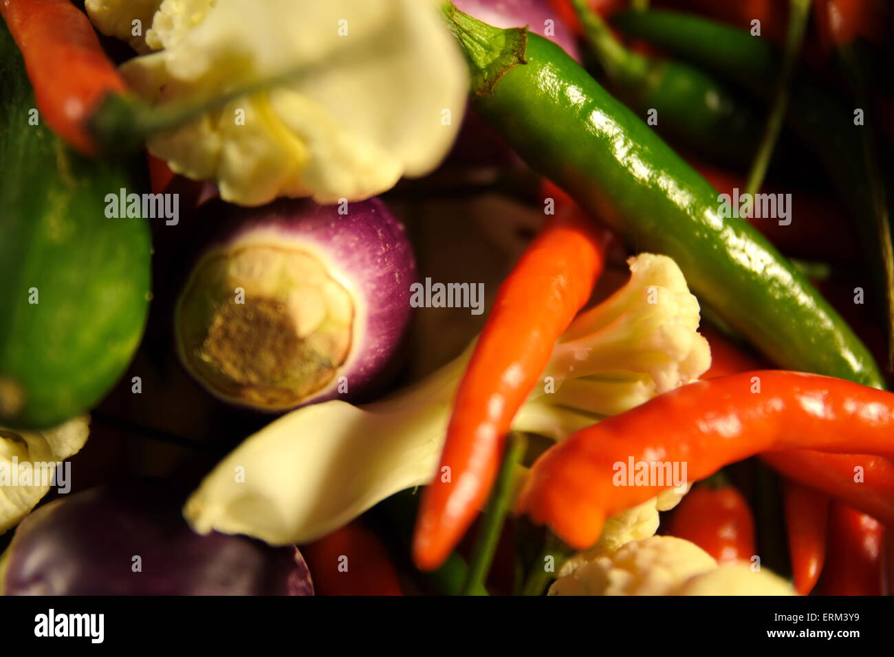 Mix of colorful Vegetables ready for Pickles Stock Photo - Alamy