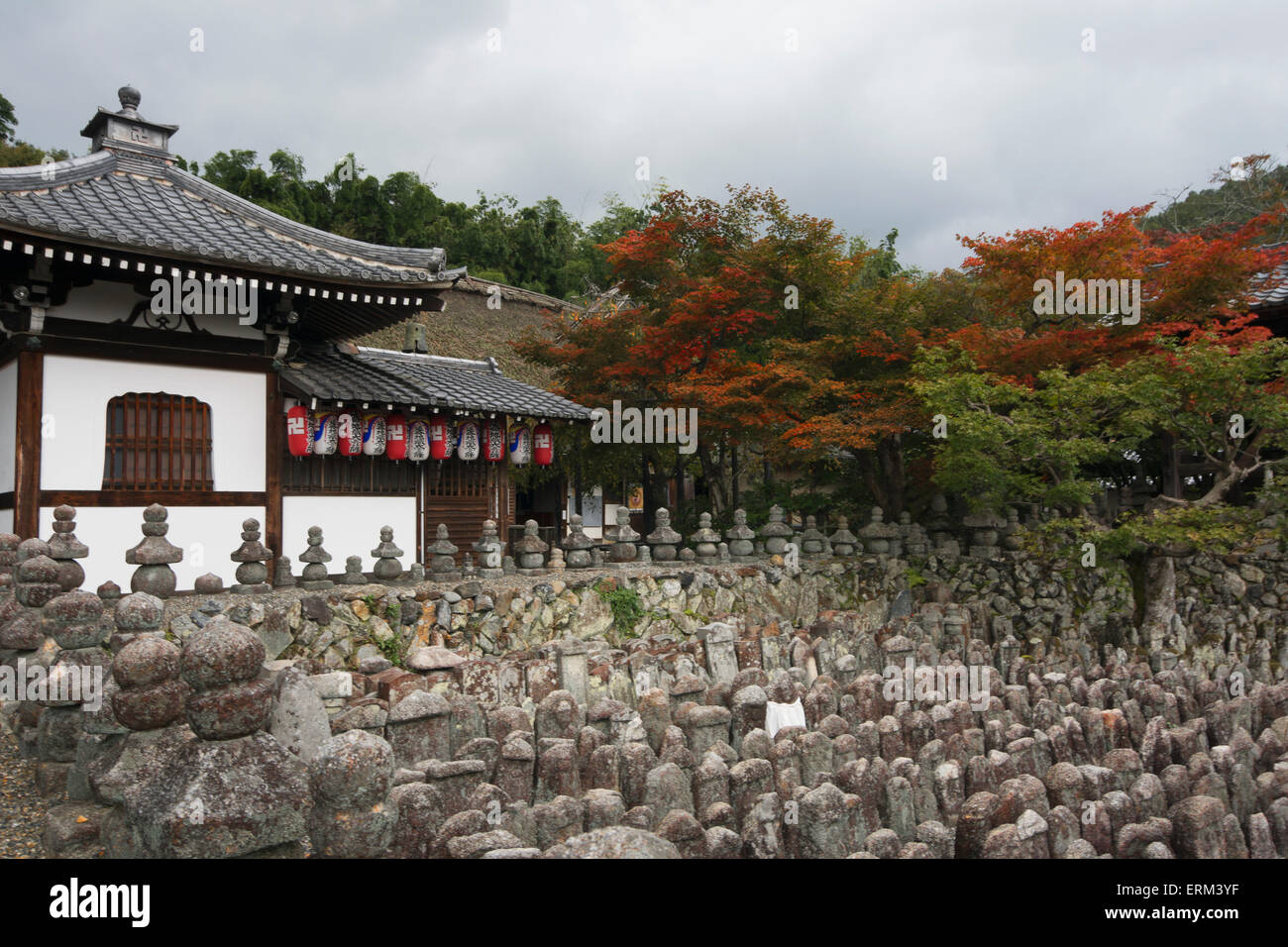 Japanese temple stone memorial ground; Arashiyama, Kyoto, Japan Stock ...
