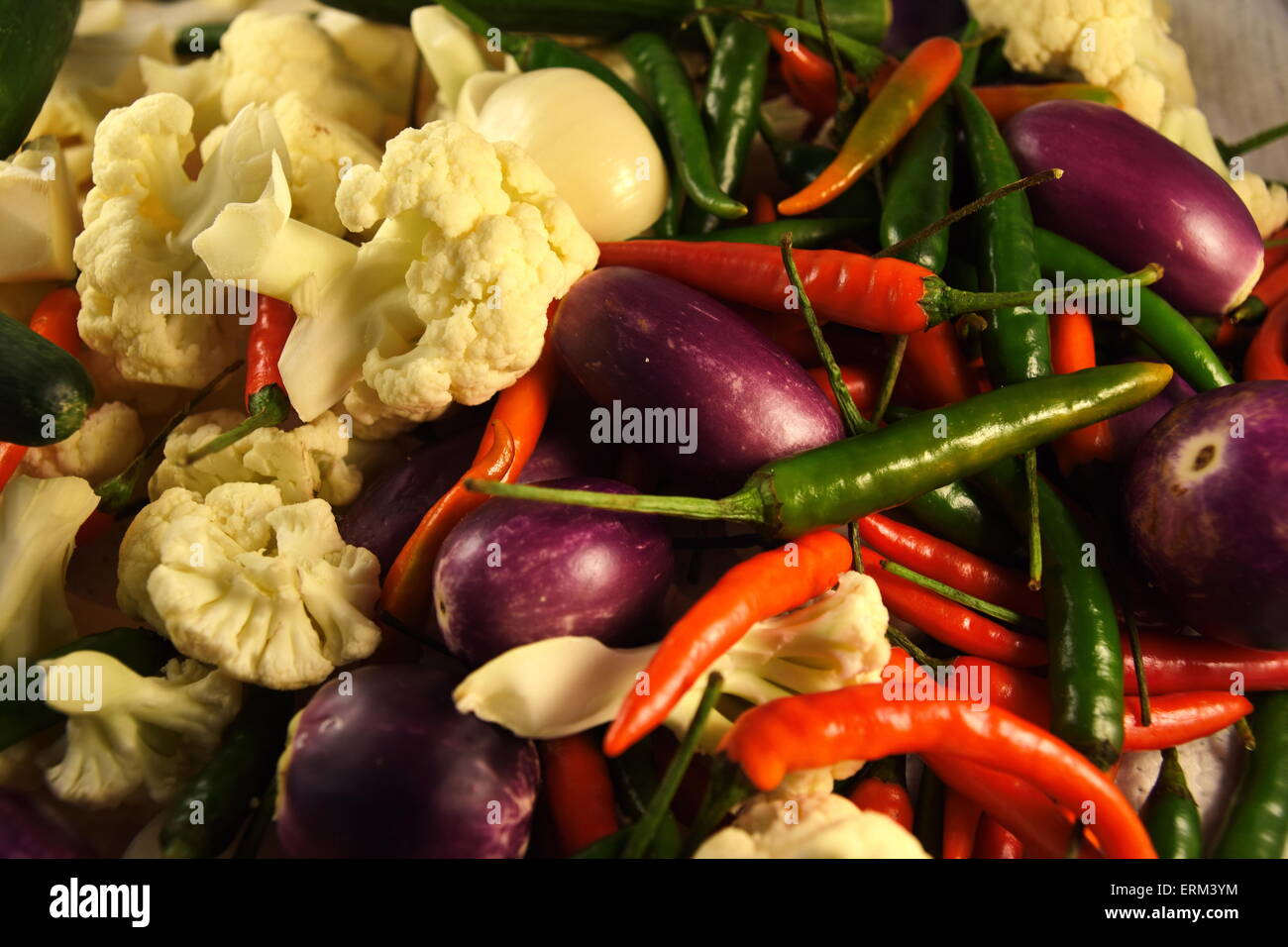 Mix of colorful Vegetables ready for Pickles Stock Photo - Alamy