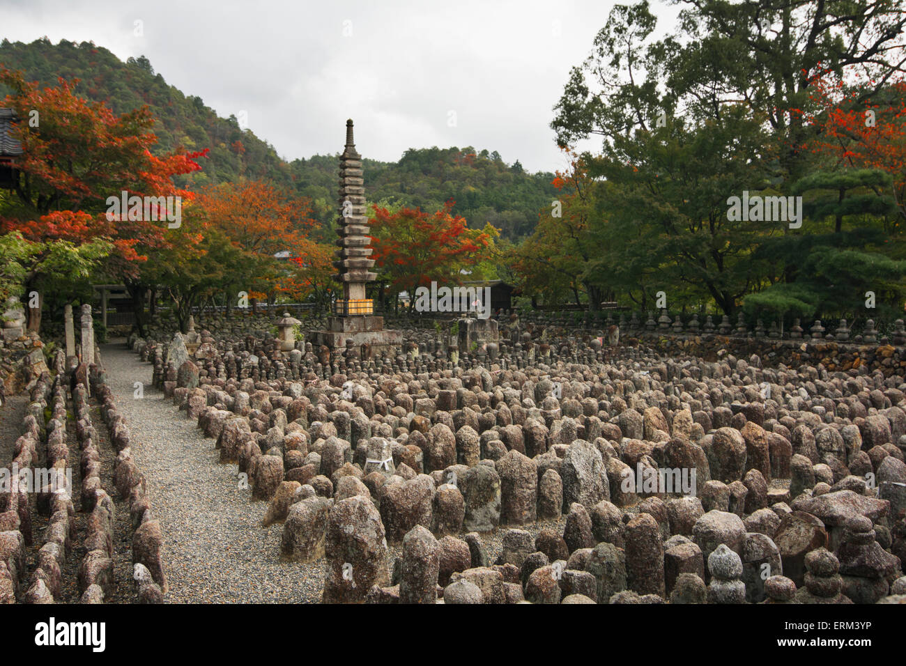 Japanese temple stone memorial ground; Arashiyama, Kyoto, Japan Stock ...