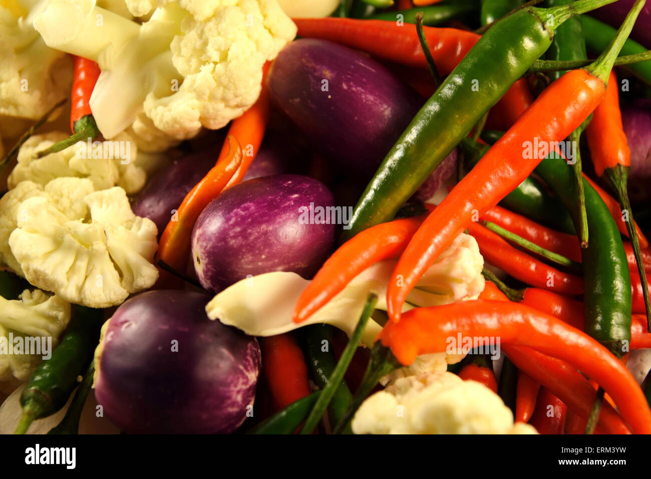 Mix of colorful Vegetables ready for Pickles Stock Photo - Alamy